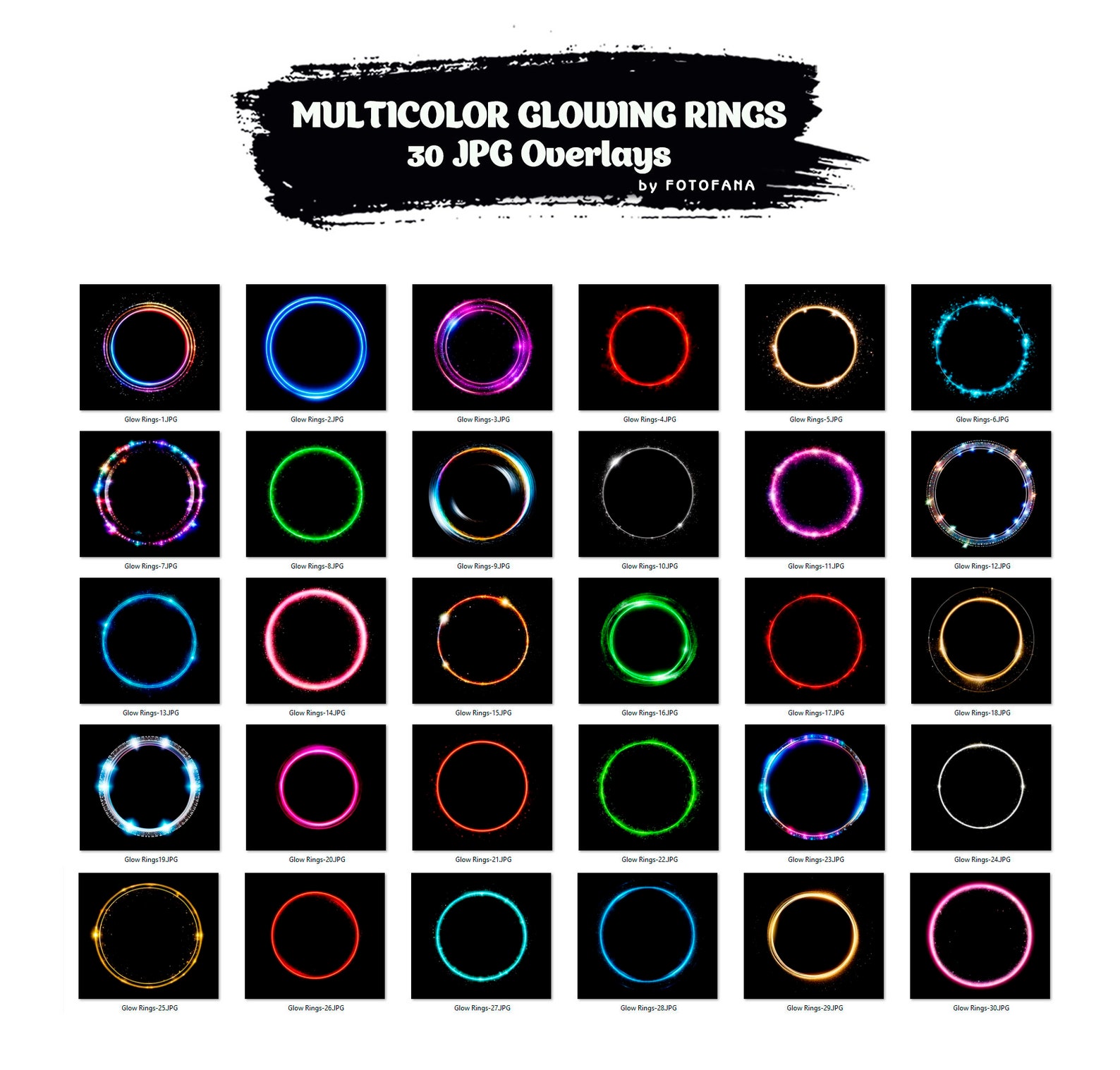 30 Multicolor Glowing Rings Lights Overlays Maternity Rings Circle ...