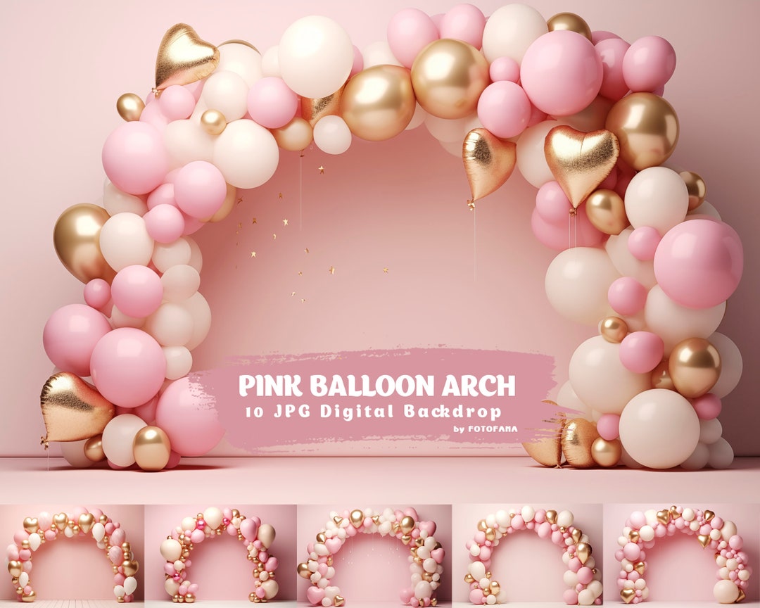 10 Pink Digital Backdrop Balloon Arch Celebration Birthday Digital ...