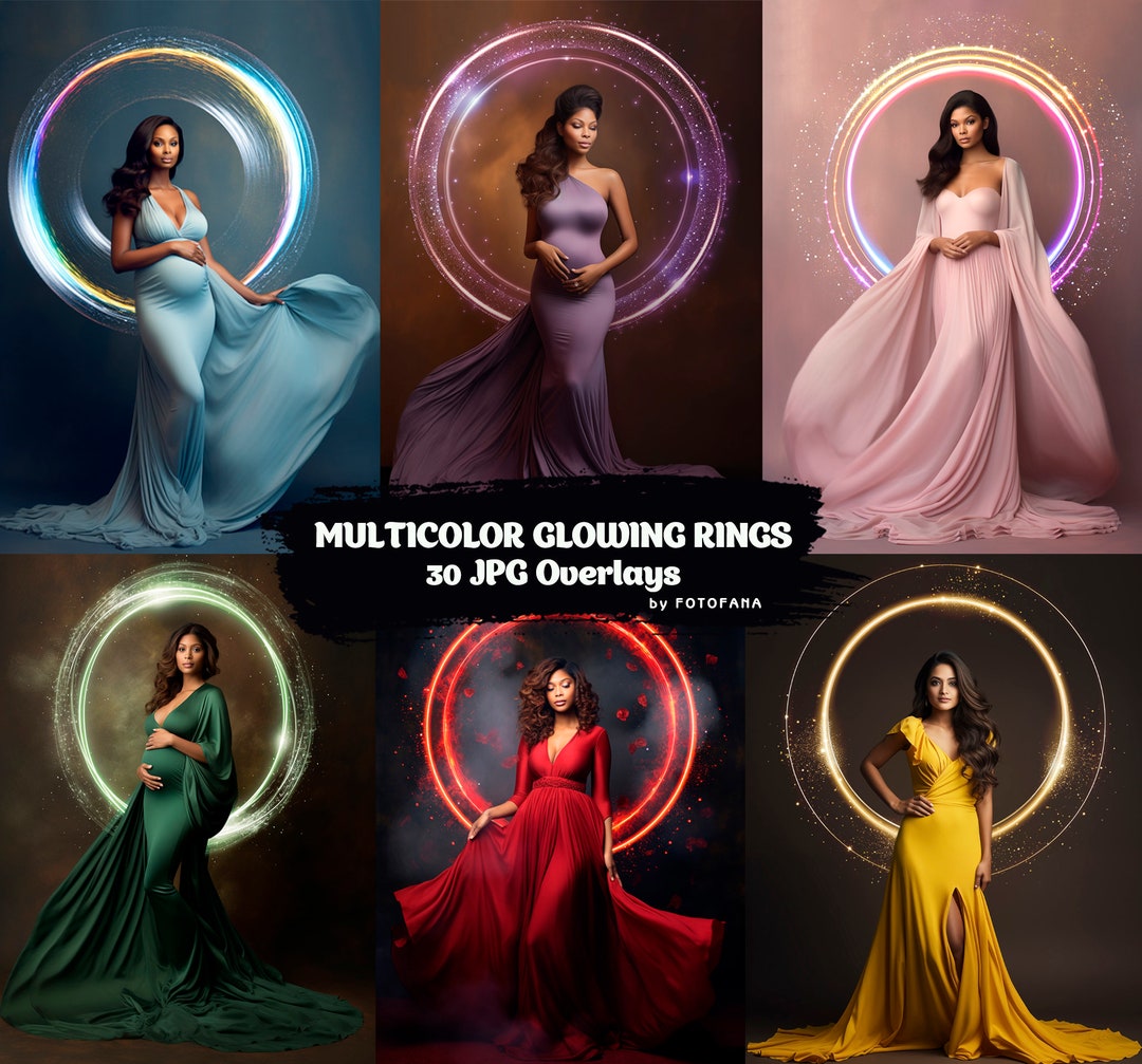 30 Multicolor Glowing Rings Lights Overlays Maternity Rings Circle ...