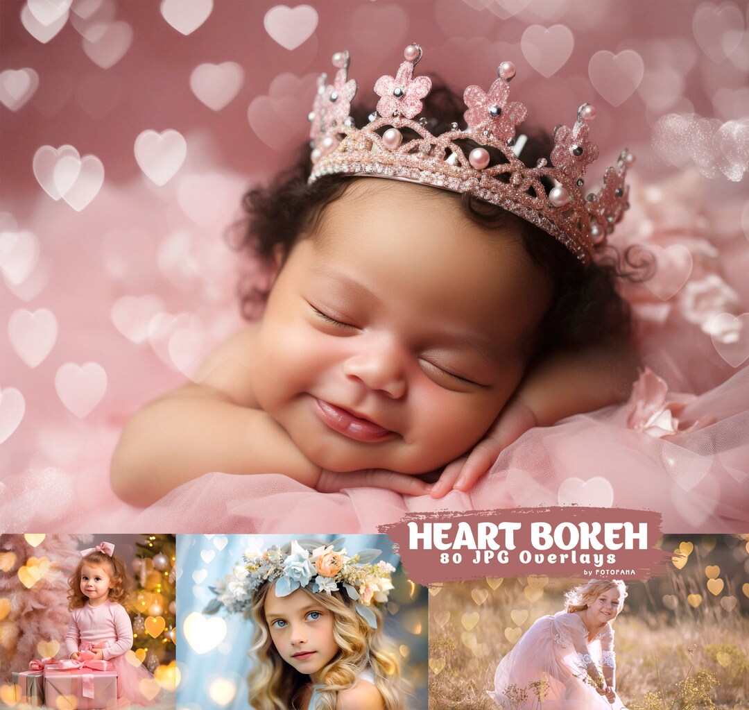 80 Heart Bokeh Overlays Photoshop Overlays Love Heart Pink Hearts Gold Hearts Christmas Overlays ...
