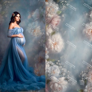 12 Tones of Blue Floral Fine Art Floral Digital Backdrops Maternity ...