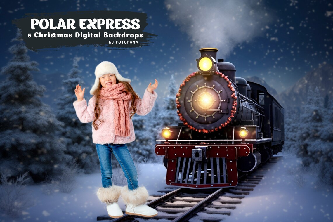 5 Christmas Digital Backdrop Polar Express Goind to Santa's Workshop ...