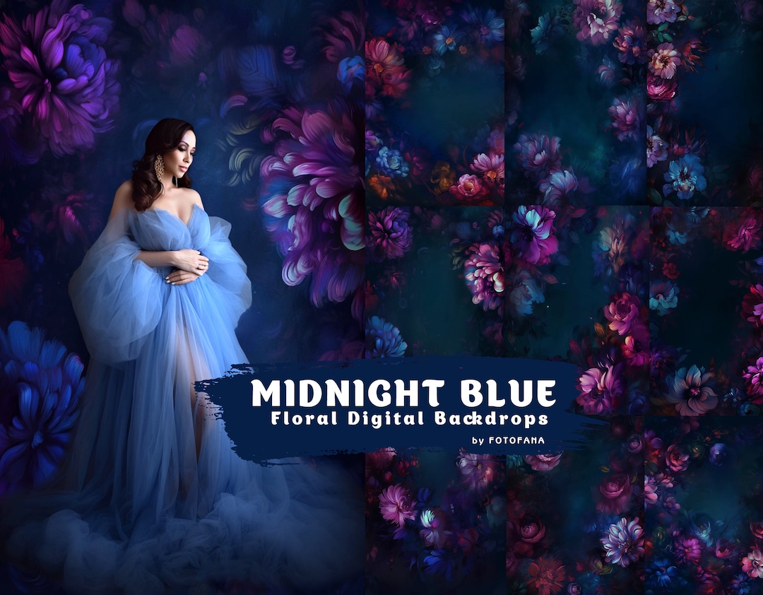 Midnight Blue Floral Fine Art Floral Digital Backdrops Maternity ...