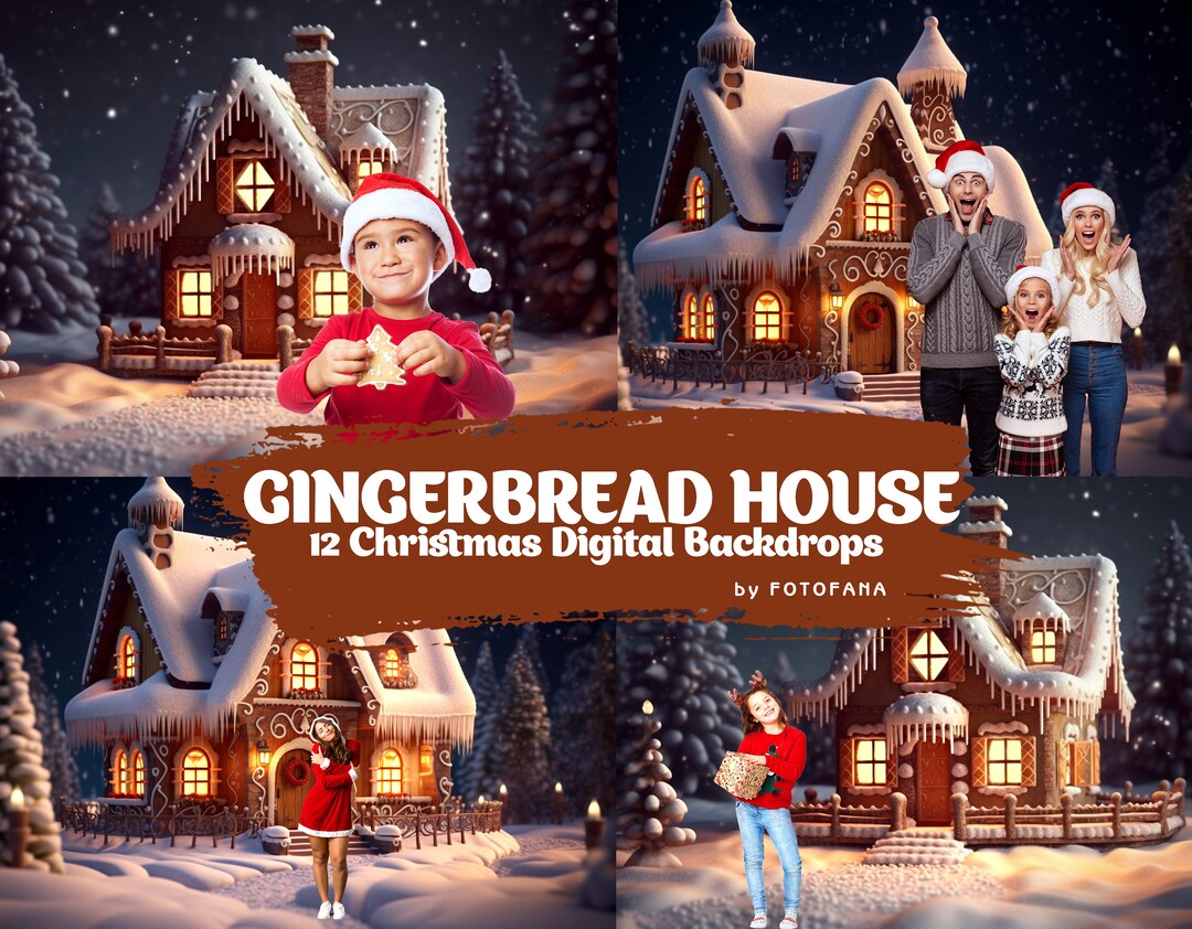 12 Gingerbread House Digital Backdrop Christmas Digital Backdrop ...