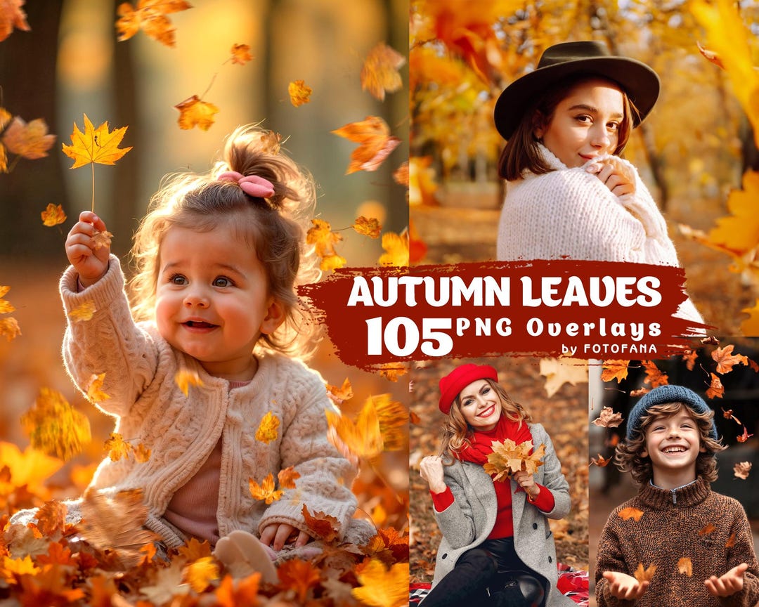 Autumn Leaves PNG Overlays for Photoshop, Fall Digital Backdrops ...