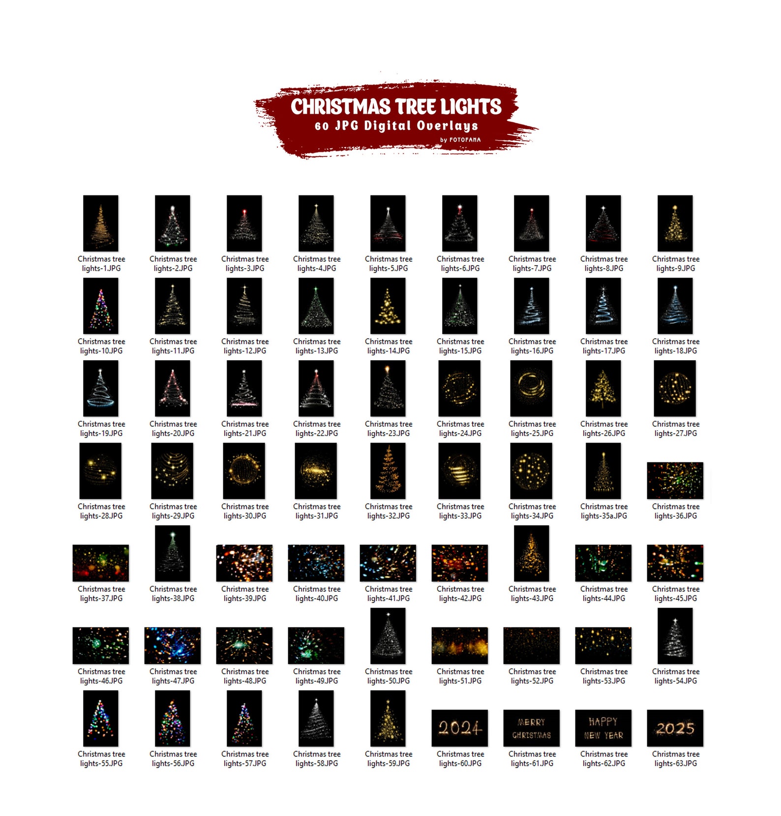 60 Christmas Tree Lights Bokeh Light Overlays Christmas Overlays Fairy ...