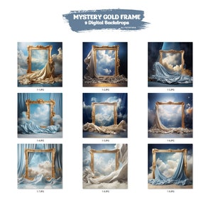 Mystery Gold Frame Digital Backdrop Maternity Overlays Flowing Fabric ...
