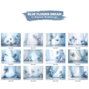 12 Blue Flower Dream Floral Digital Backdrop Maternity Overlays Silk ...
