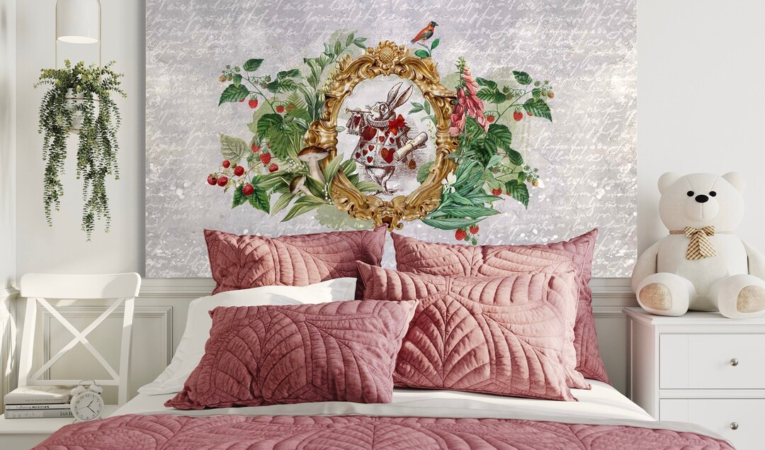 Vintage Mural, White Rabbit, Kids Wallpaper, Removable Peel and Stick ...