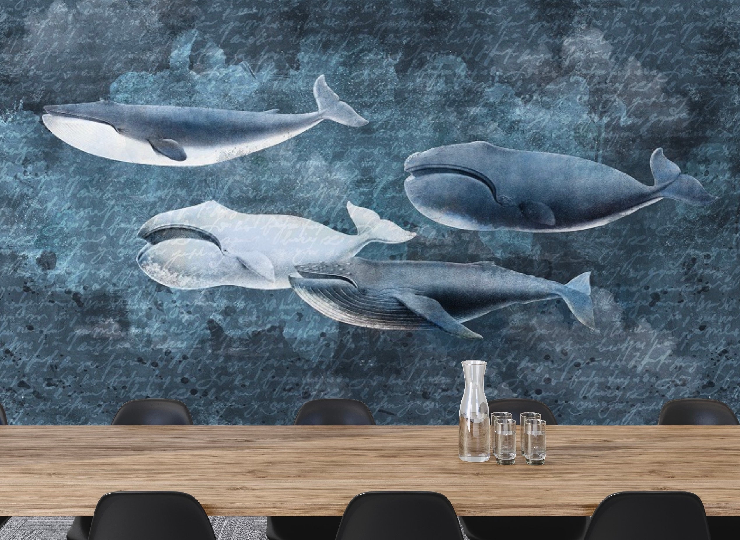 Whales in Blue Ocean Wallpaper, Maritime Wallpaper, Peel and Stick ...