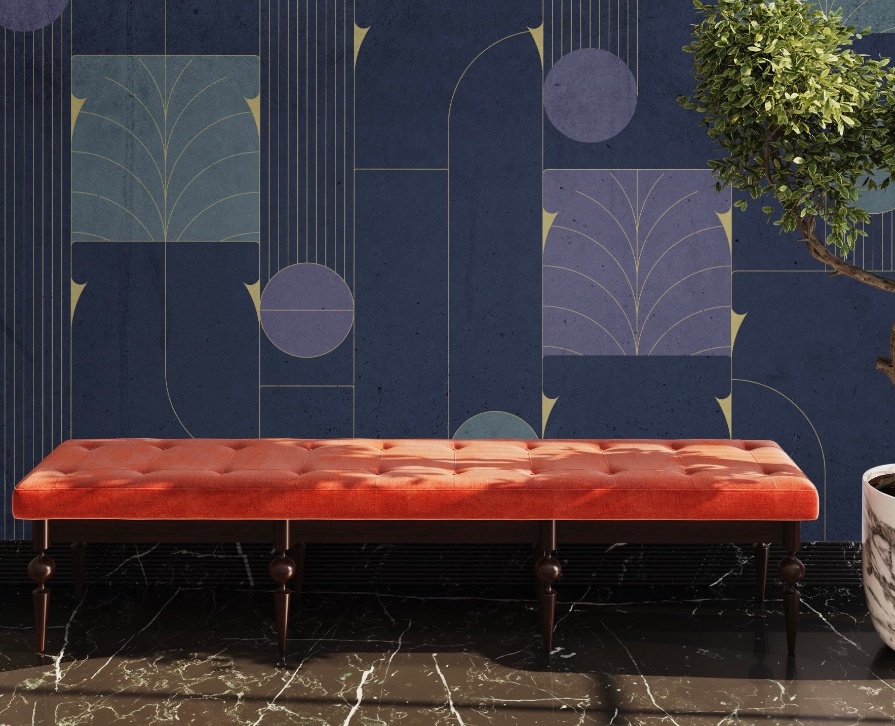 Art Deco Navy Blue Wallpaper, Luxury Style, Exclusive Wallpaper , Paper ...