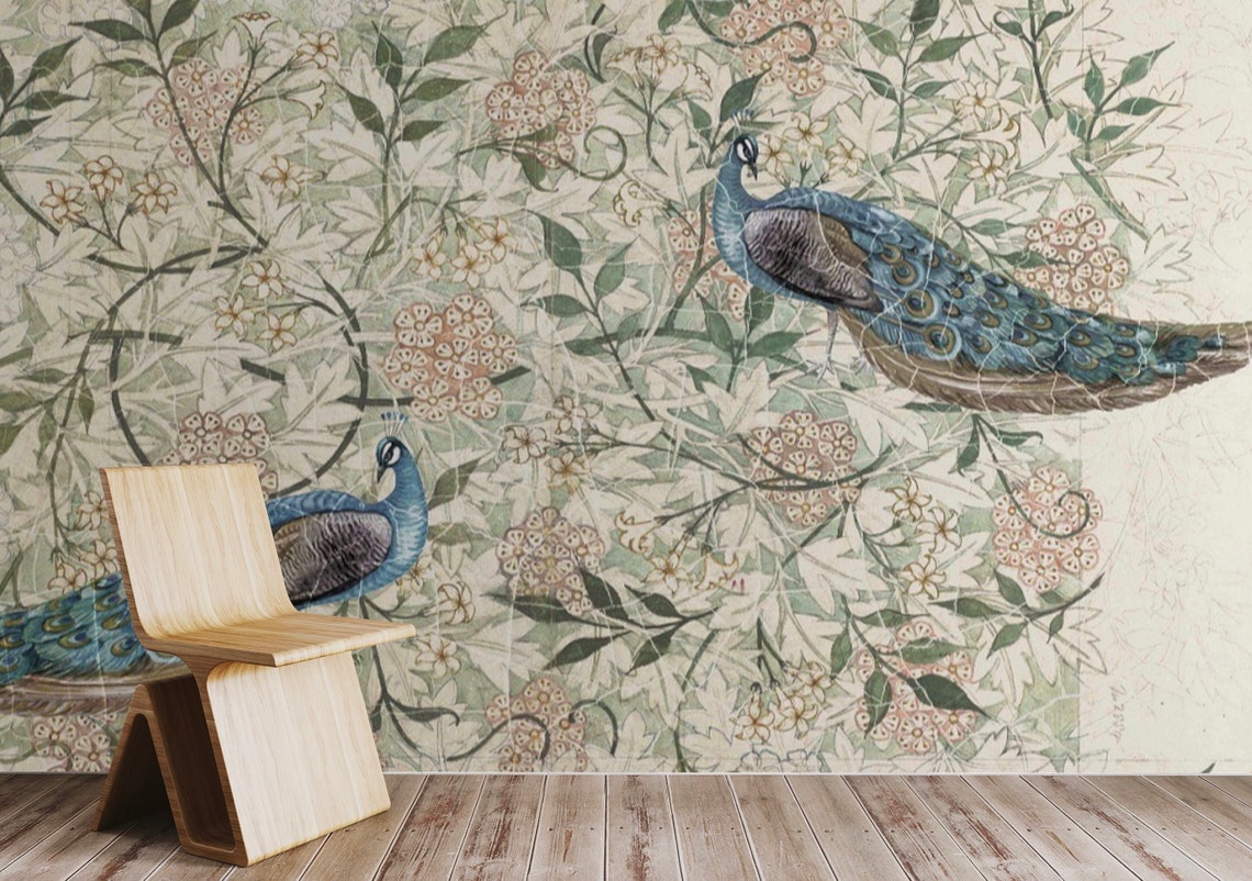 Vintage Peacocks Wallpaper, Birds Wallpaper, Peel and Stick Removable ...