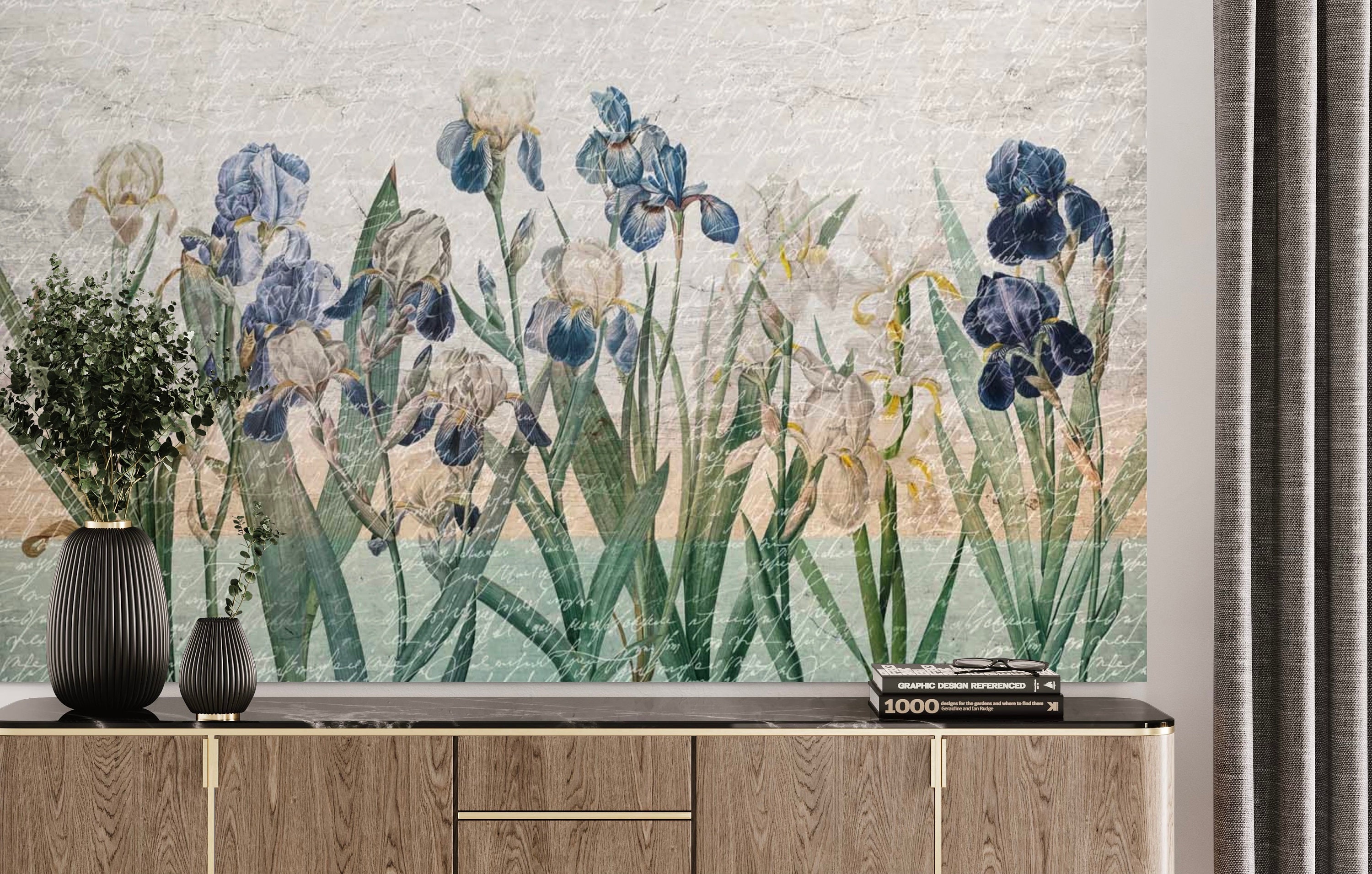 Vintage Iris Flowers in Natural Environment, Peel and Stick Paper or ...