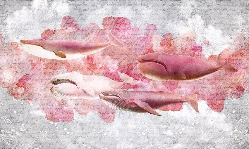 Red Whales Wallpaper, Fish Wallpaper, Red Version, Peel and Stick ...