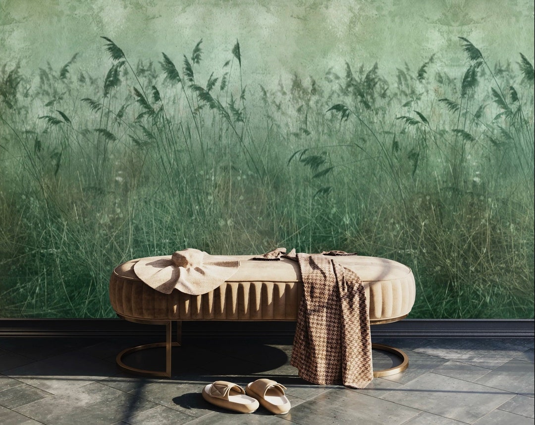Green Tall Grass Wallpaper Mural, Botanical Peel and Stick, Removable ...