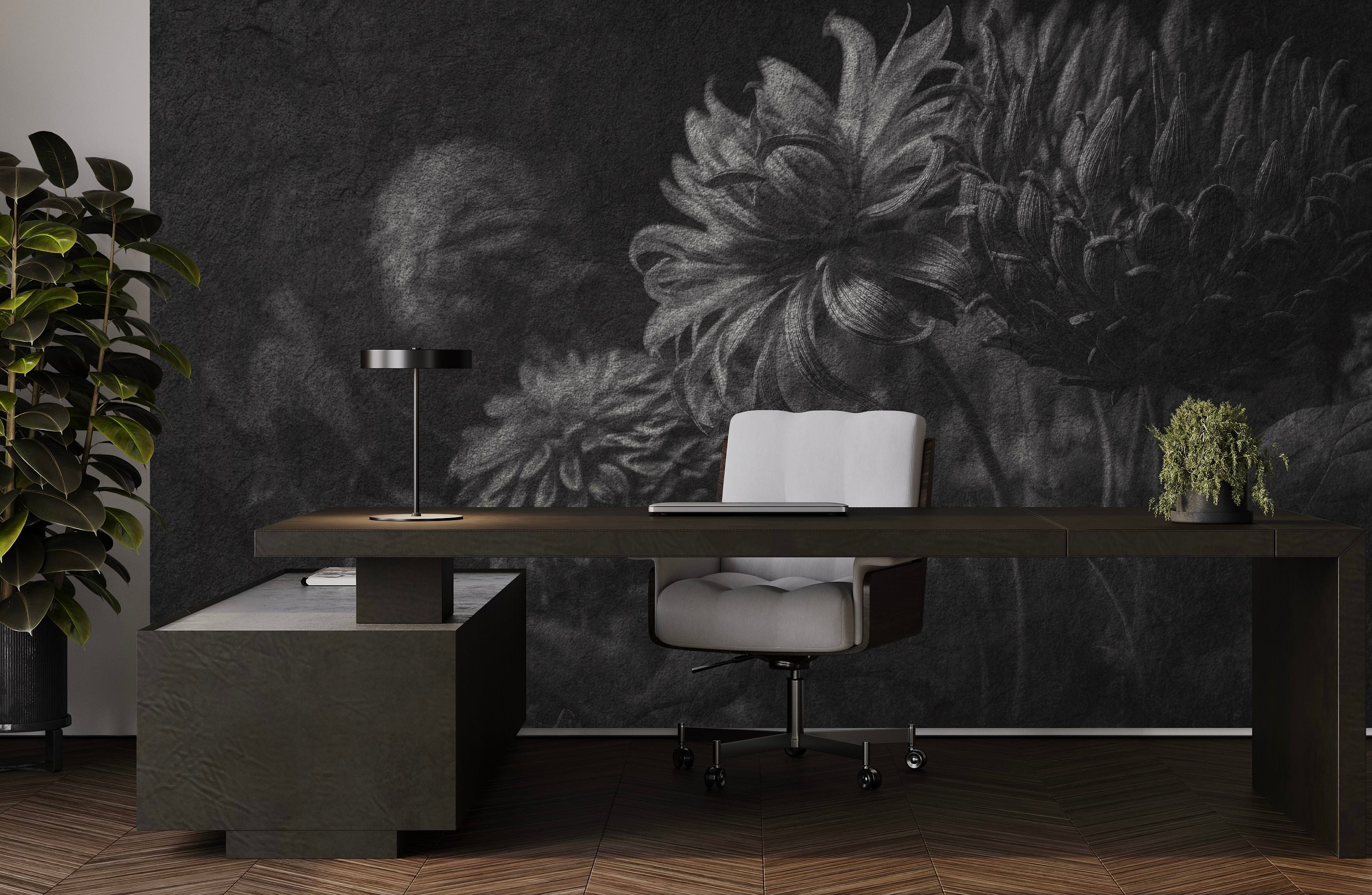 Removable Big Flowers Wallpaper Dark Botanical Design Peel - Etsy