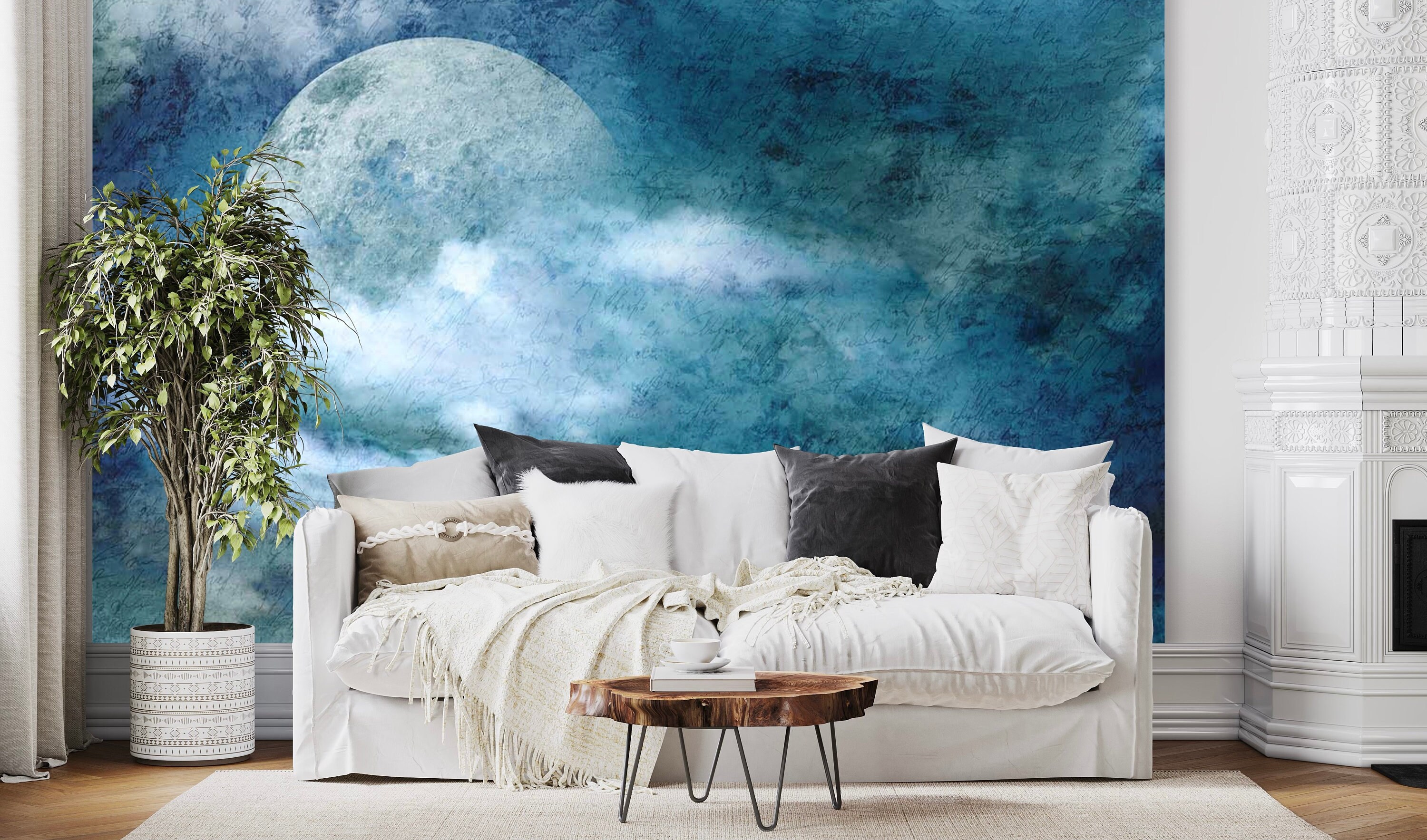 Vintage Blue Moon Wallpaper, Paper Peel and Stick or Traditional Vinyl ...