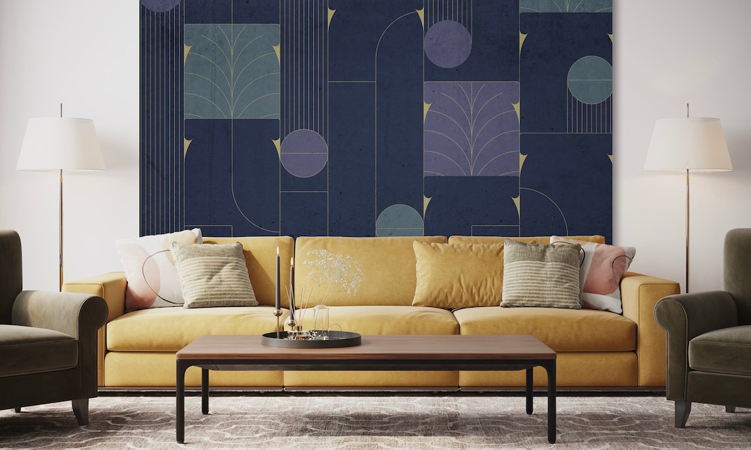 Art Deco Navy Blue Wallpaper Luxury Style Exclusive - Etsy