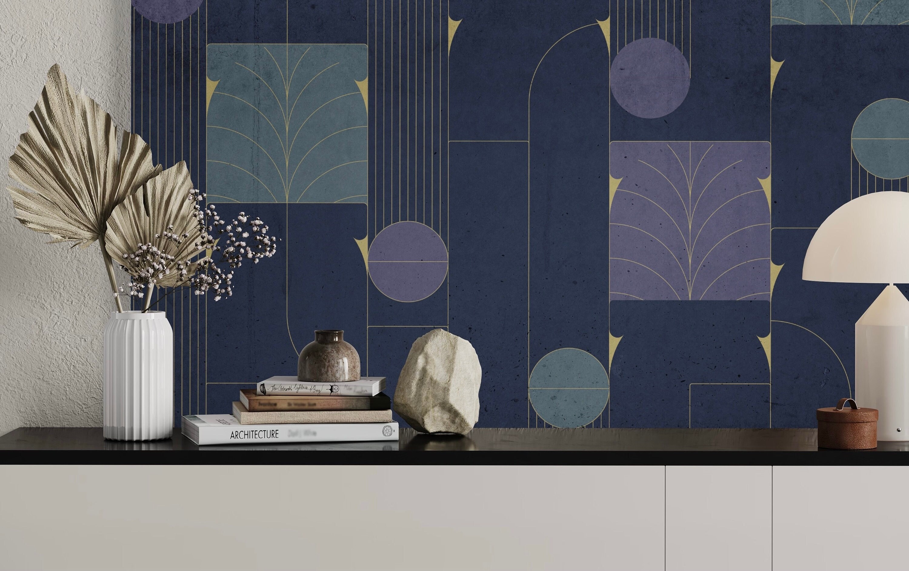 Art Deco Navy Blue Wallpaper, Luxury Style, Exclusive Wallpaper , Paper ...