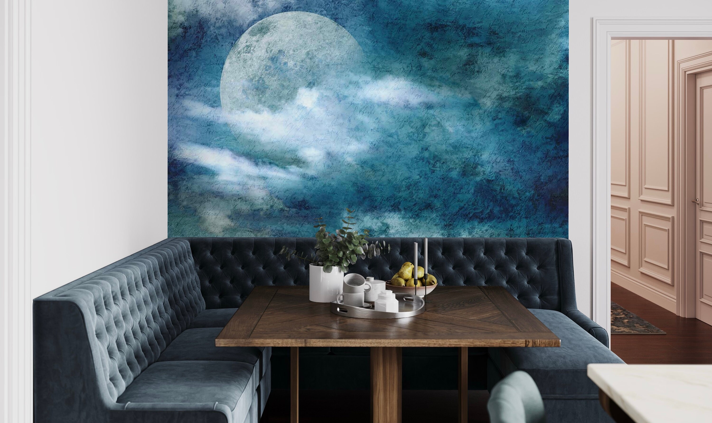 Vintage Blue Moon Wallpaper, Paper Peel and Stick or Traditional Vinyl ...