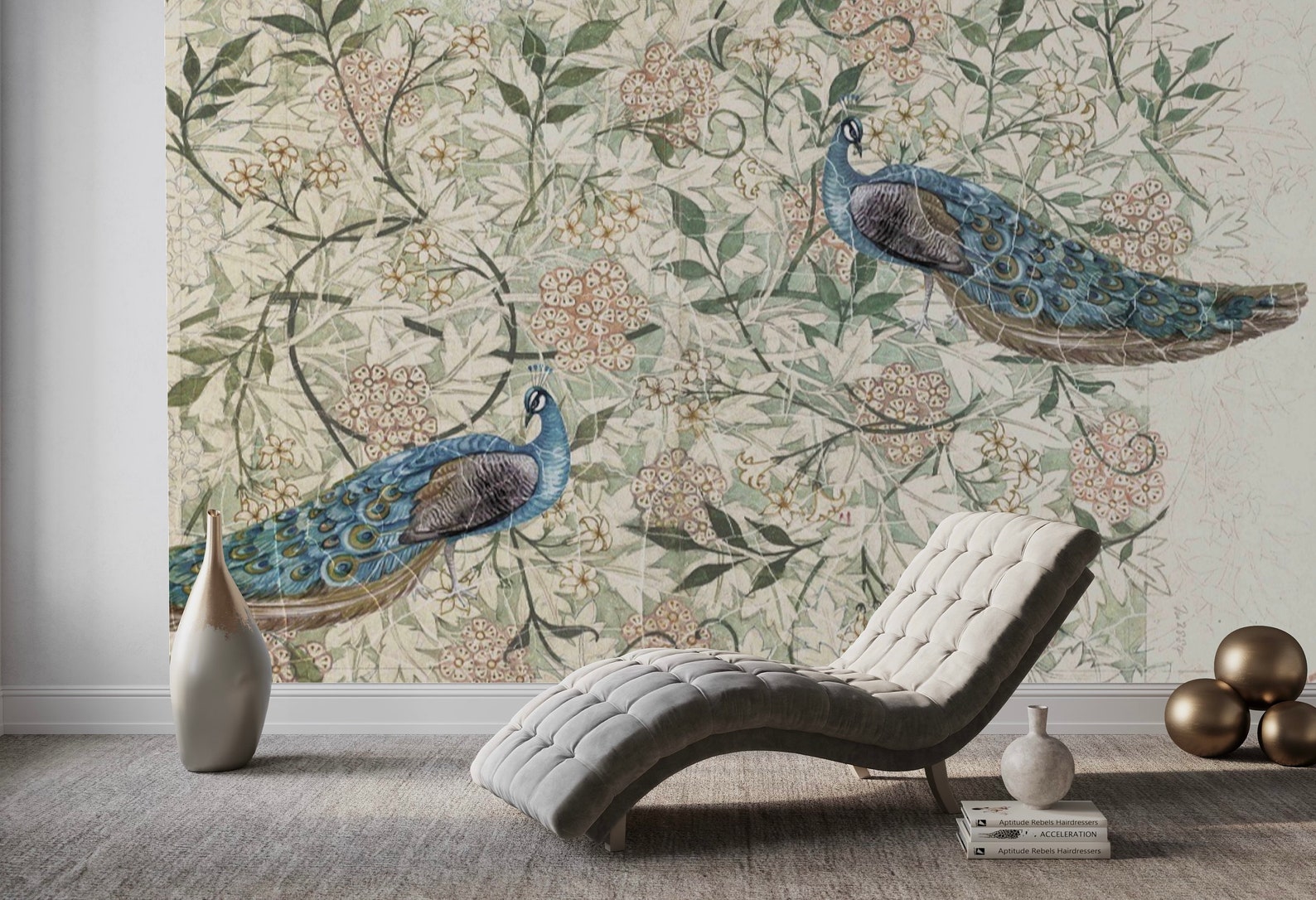 Vintage Peacocks Wallpaper, Birds Wallpaper, Peel and Stick Removable ...