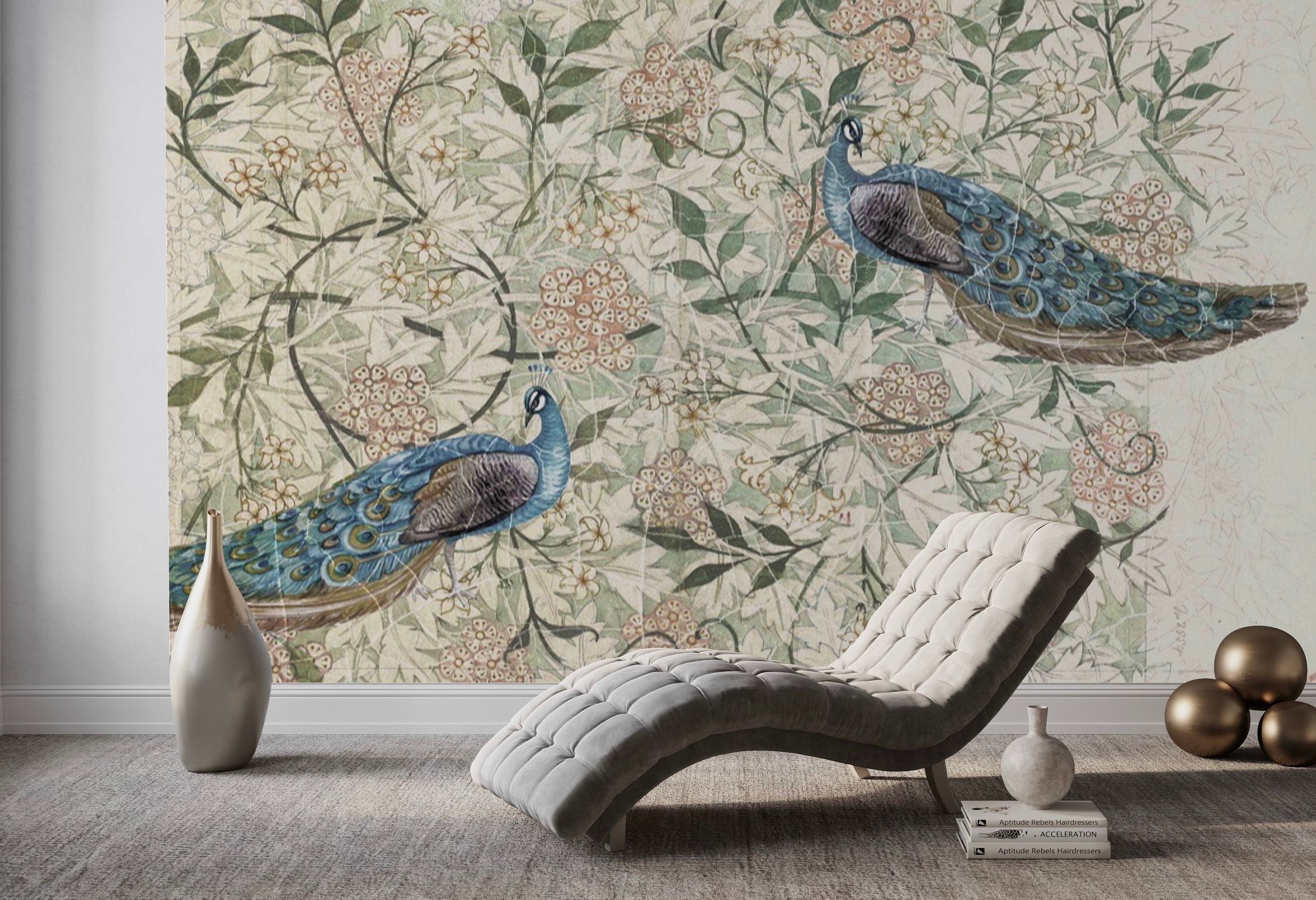 Vintage Peacocks Wallpaper, Birds Wallpaper, Peel and Stick Removable ...