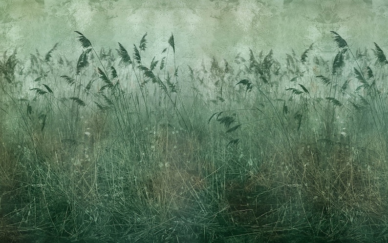 Vintage Green Tall Grass Wallpaper Botanical Wallpaper Peel - Etsy