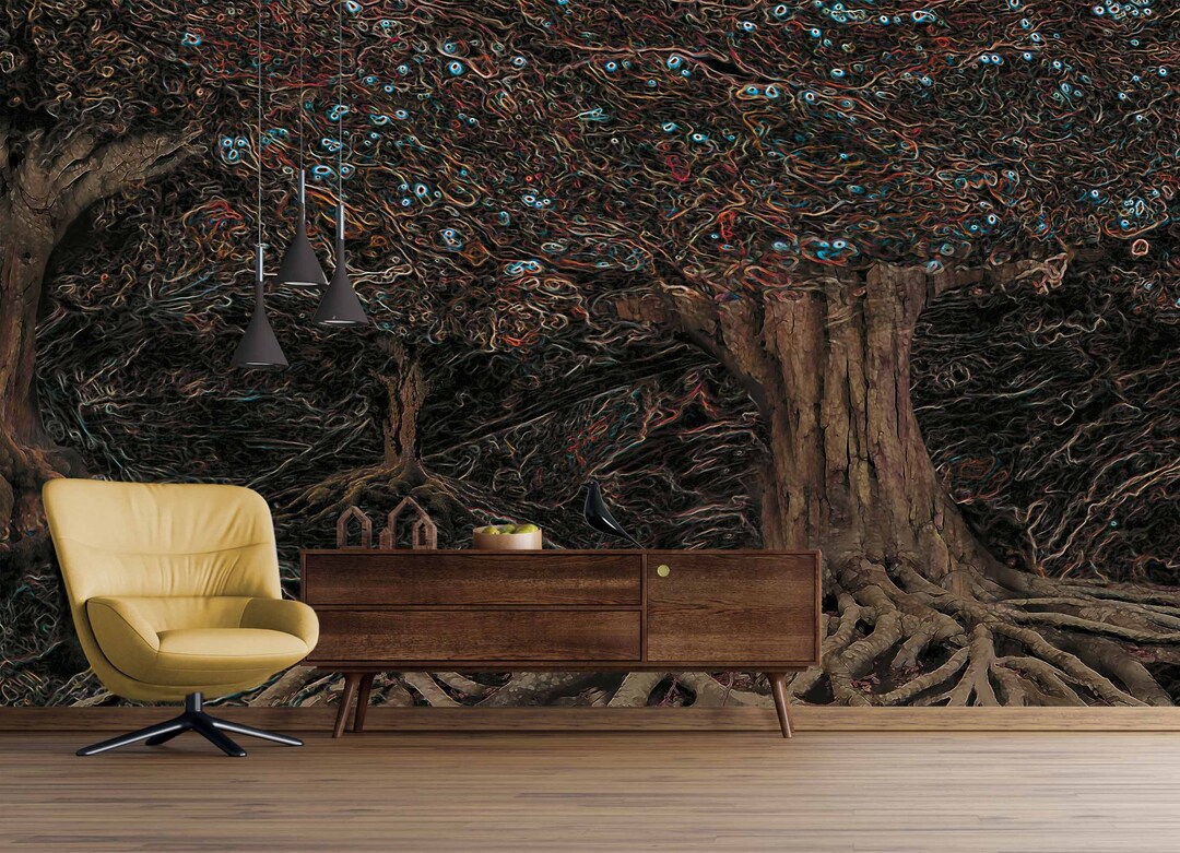 Vintage Dark Big Tree Wallpaper, Botanical Wallpaper, Peel and Stick ...