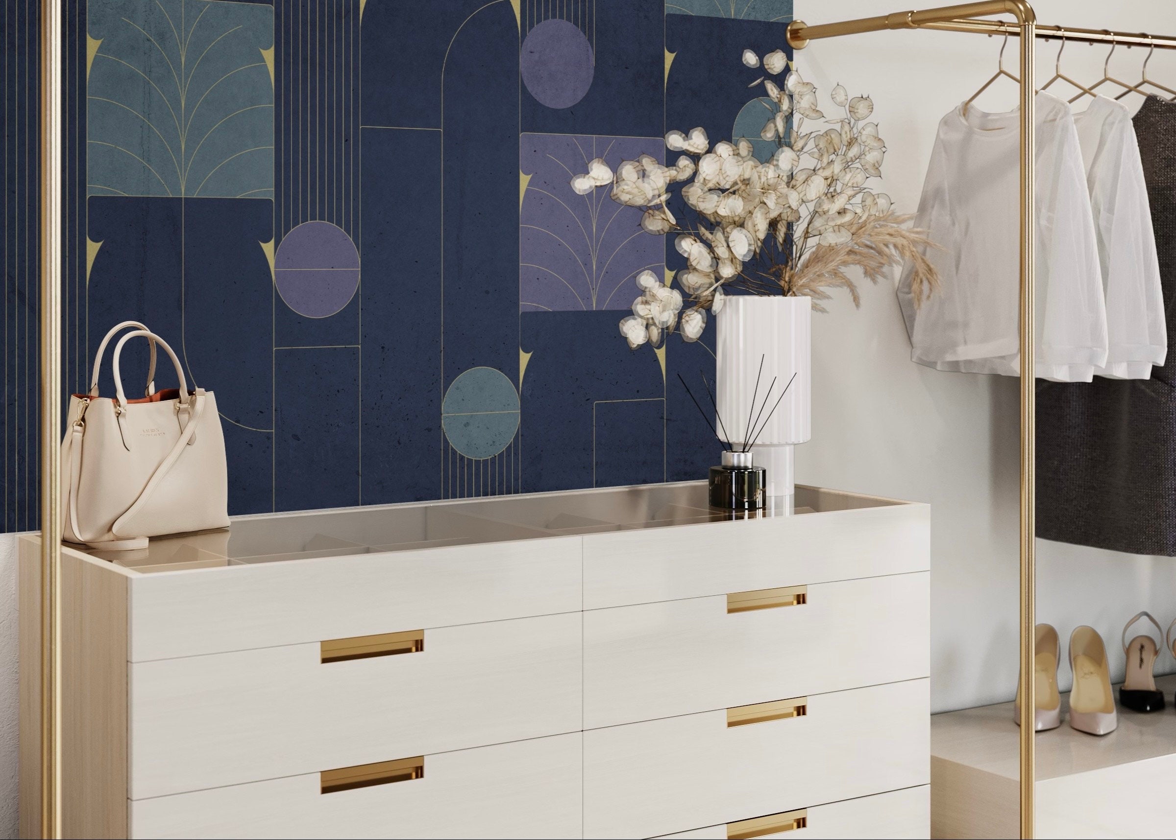 Art Deco Navy Blue Wallpaper, Luxury Style, Exclusive Wallpaper , Paper ...