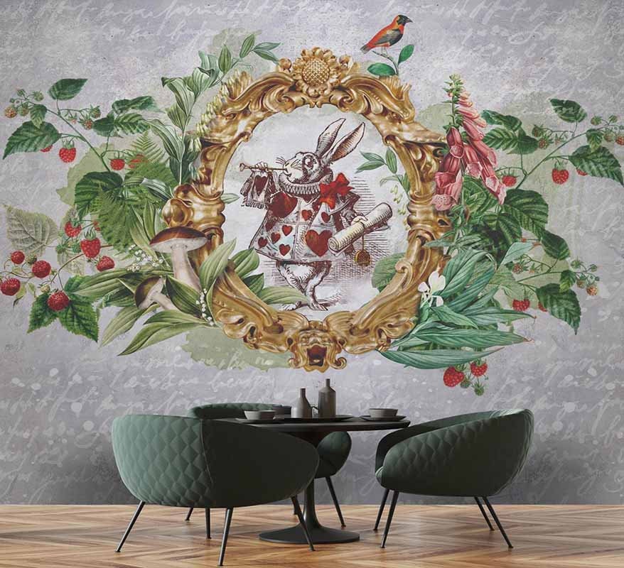 Vintage Mural, White Rabbit, Kids Wallpaper, Removable Peel and Stick ...