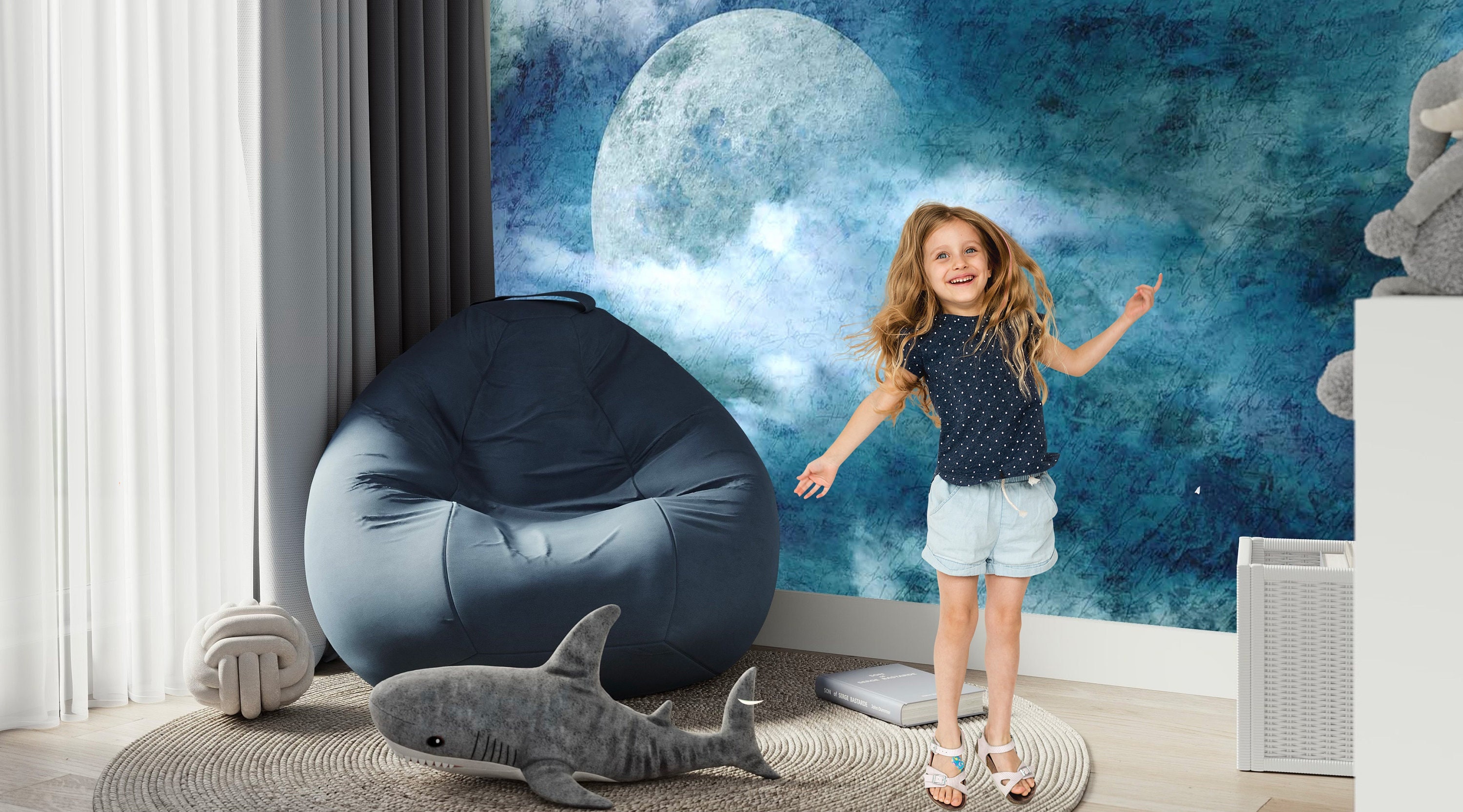 Vintage Blue Moon Wallpaper, Paper Peel and Stick or Traditional Vinyl ...