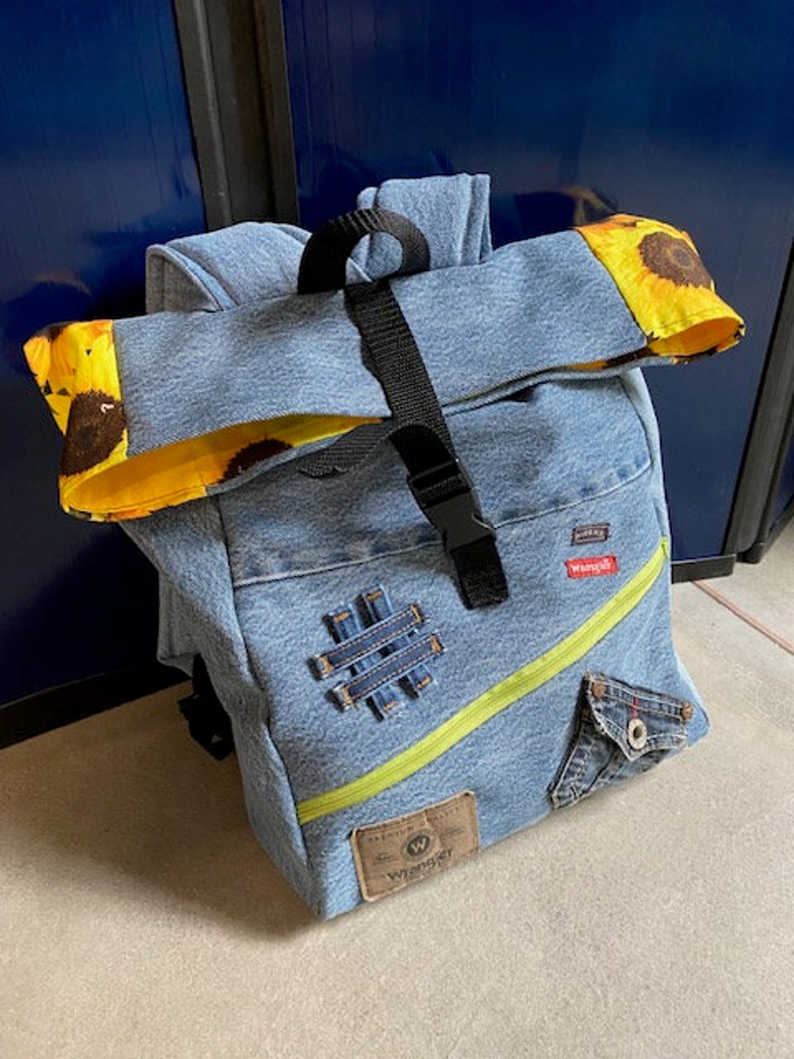 Fold Over Backpack Reclaimed From a Variety of Blue Denim Jeans ...