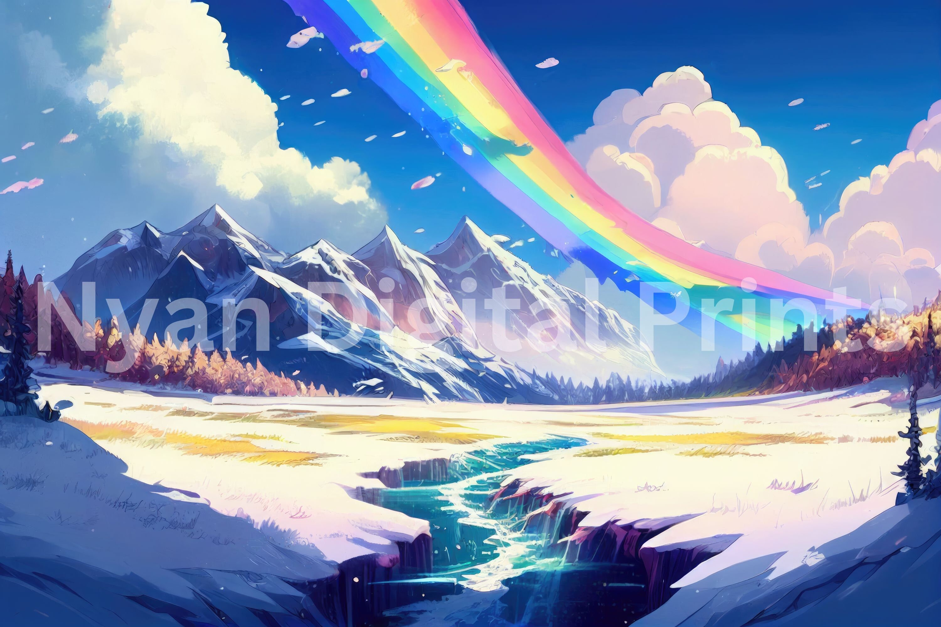 Rainbow Snowfield PRINTABLE AI Art Decor for Your Wall Downloadable AI ...