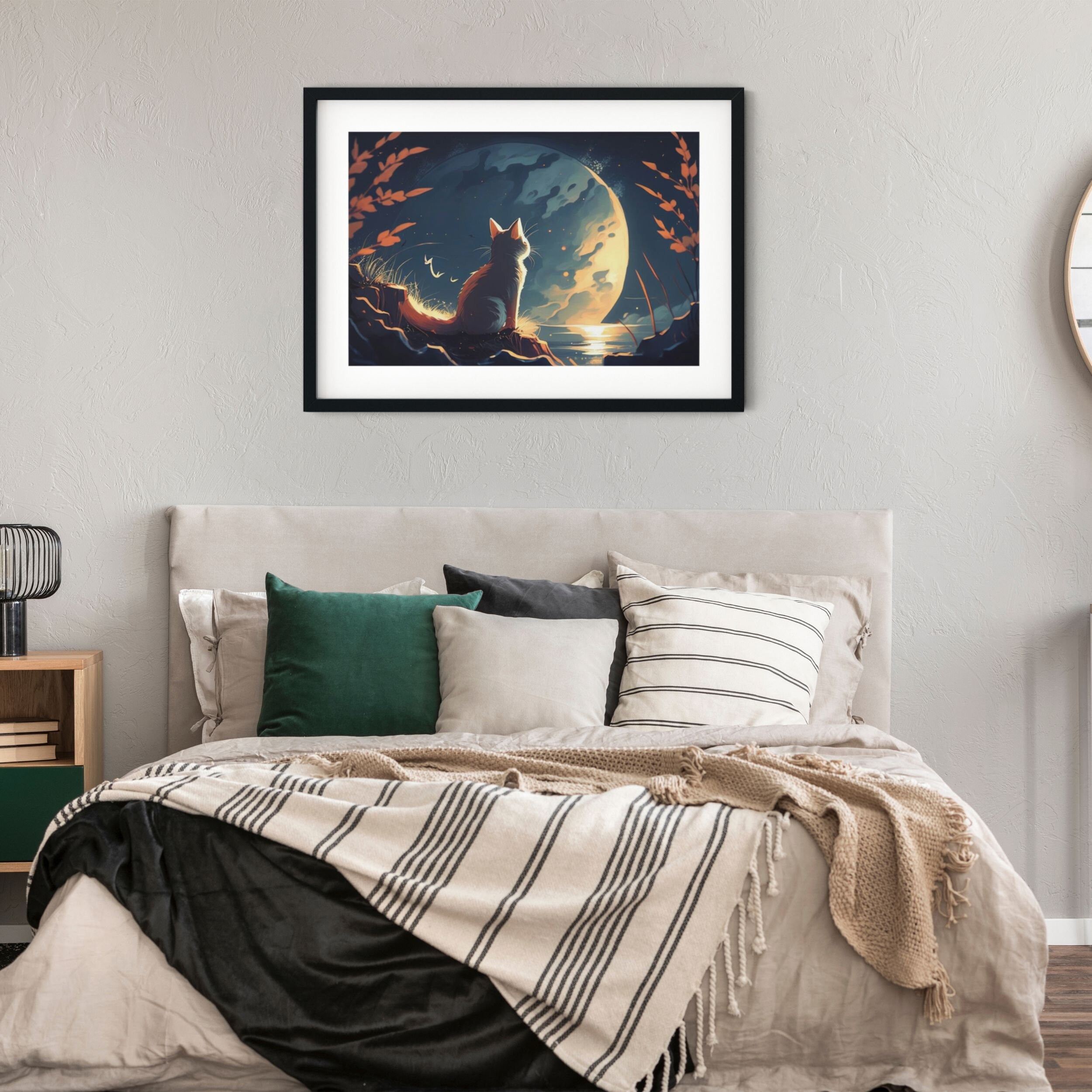 Moon Cat PRINTABLE AI Art Decor for Your Wall Downloadable AI Wall Art ...