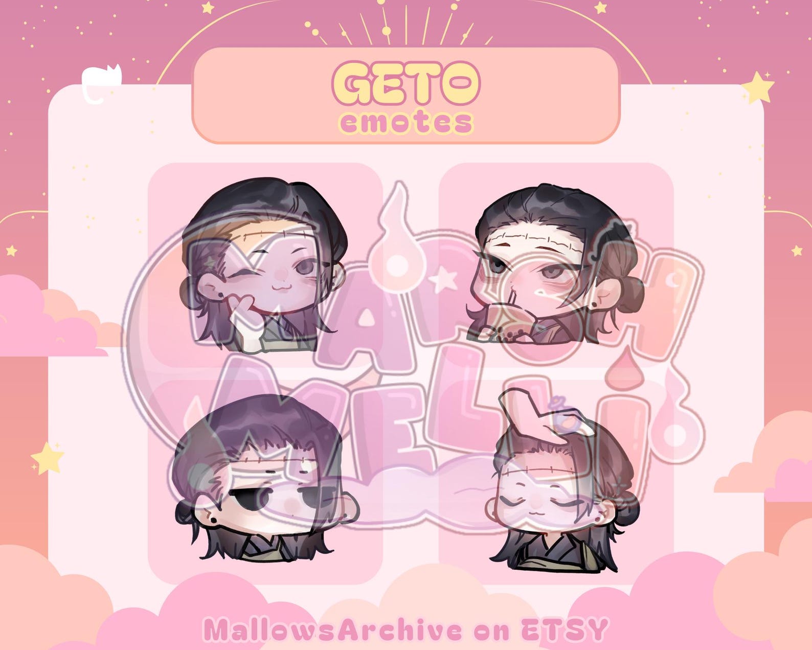 4 Kawaii Twitch Emote Pack Chibi Geto JJK for Discord, Youtube Cute ...