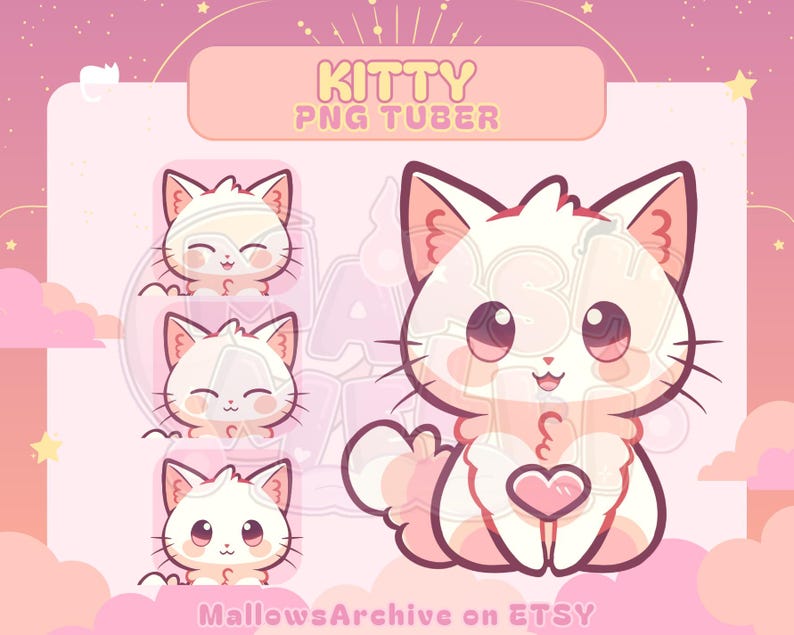 White Cat Pngtuber Model 4x Gamer Furry Cat Png Tuber Chibi Vtubers for ...