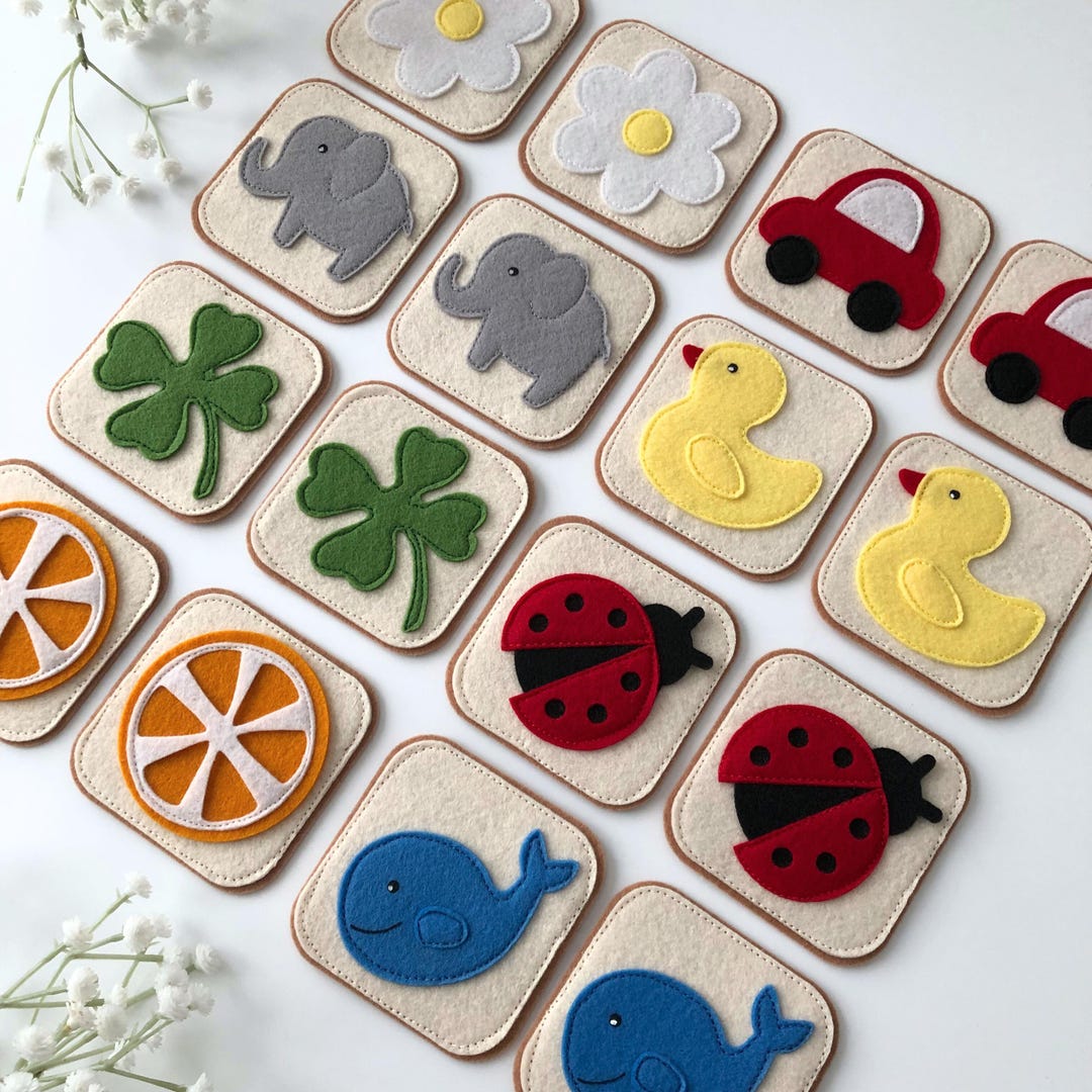 Memory Game for Toddlers, 16 Colorful Felt Cards, Educational ...