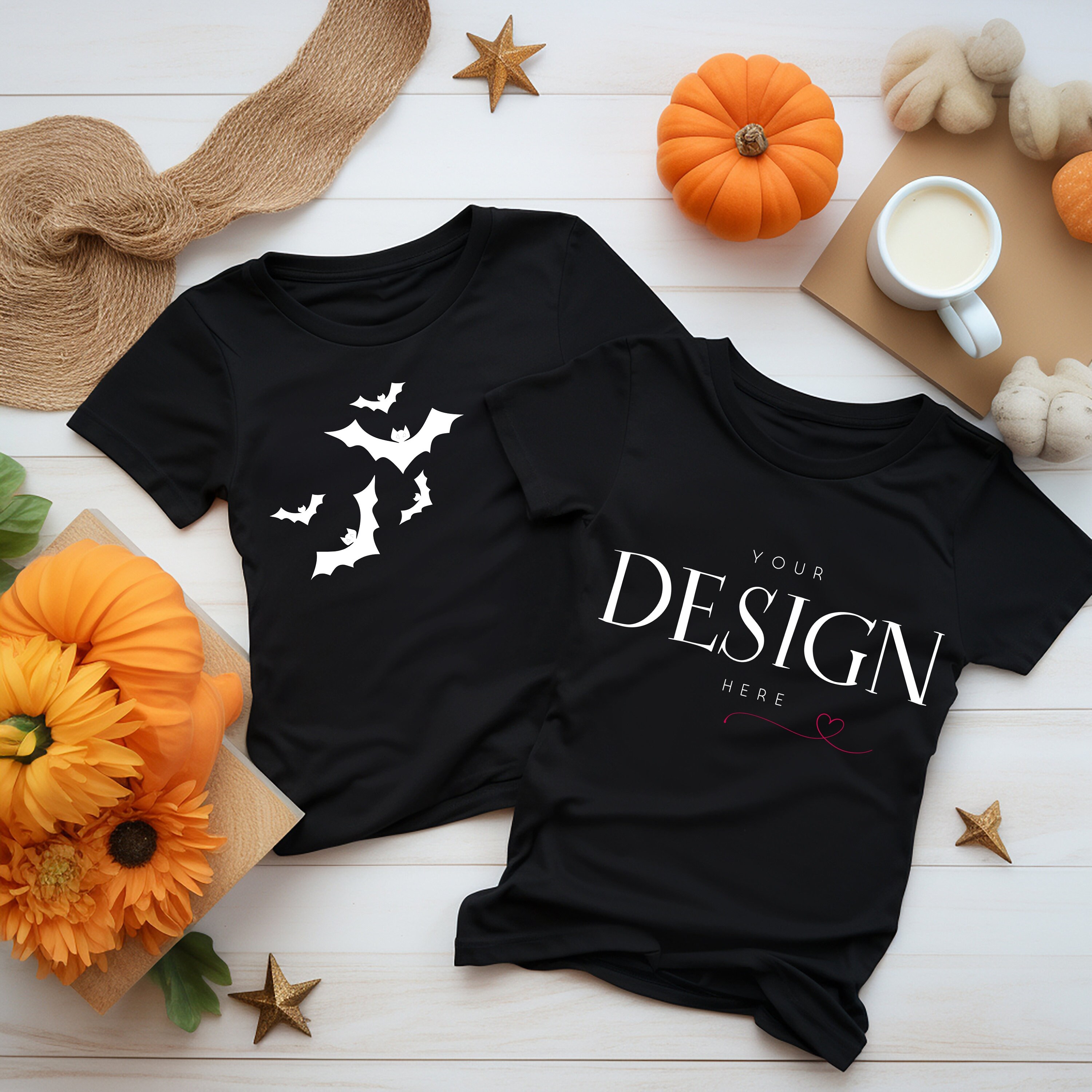 20 X Black Orange Tshirt Mockup, Halloween Mockup Shirt, Halloween ...