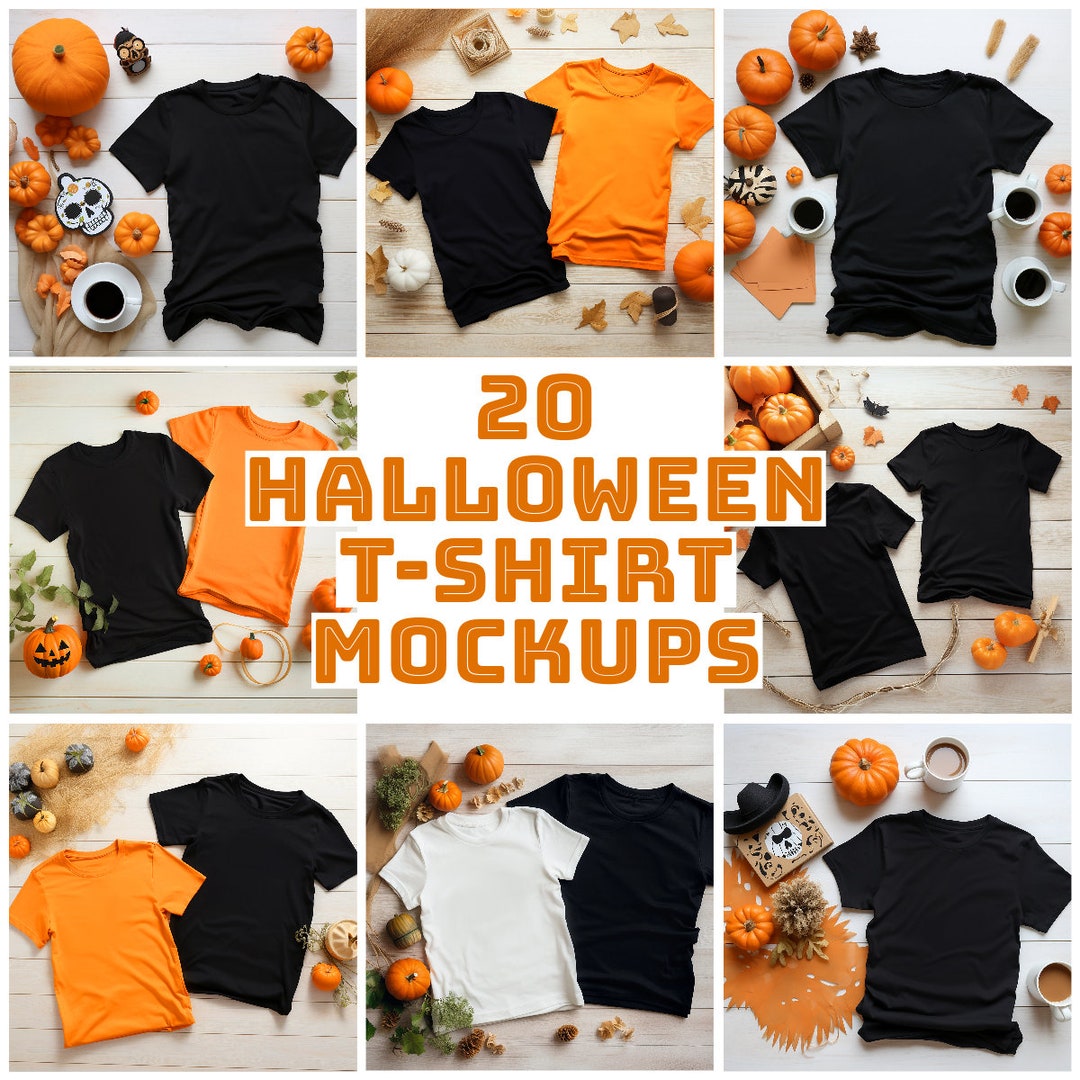 20 X Black Orange Tshirt Mockup, Halloween Mockup Shirt, Halloween ...