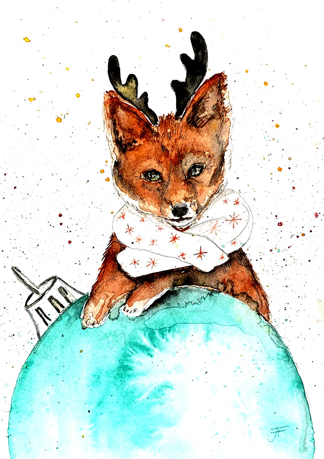 Cute Christmas Fox, Original Handmade Watercolor as a Christmas Card ...