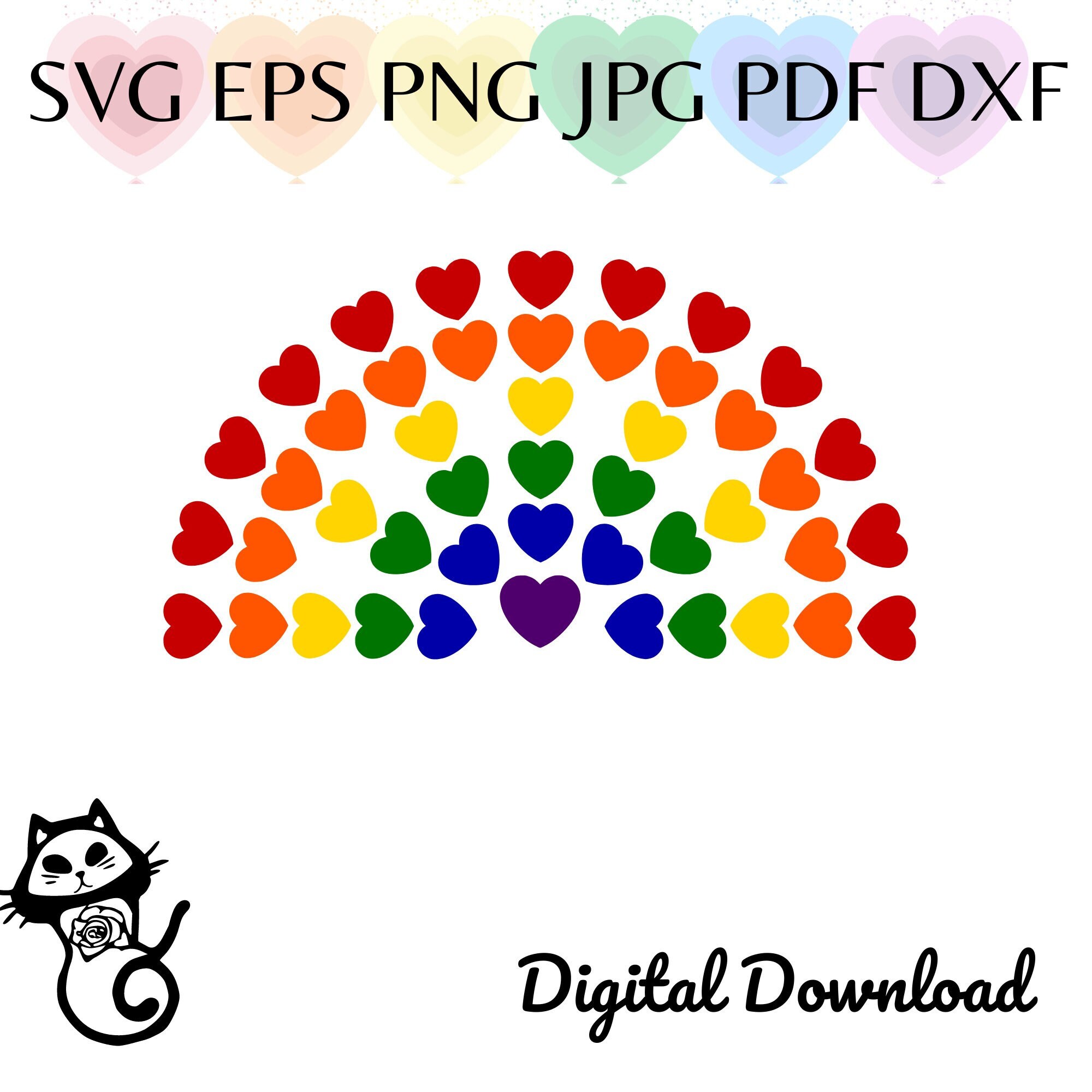 Pride Rainbow Svg, Big Rainbow SVG, Love Svg, Heart Svg, Pride Hearts ...