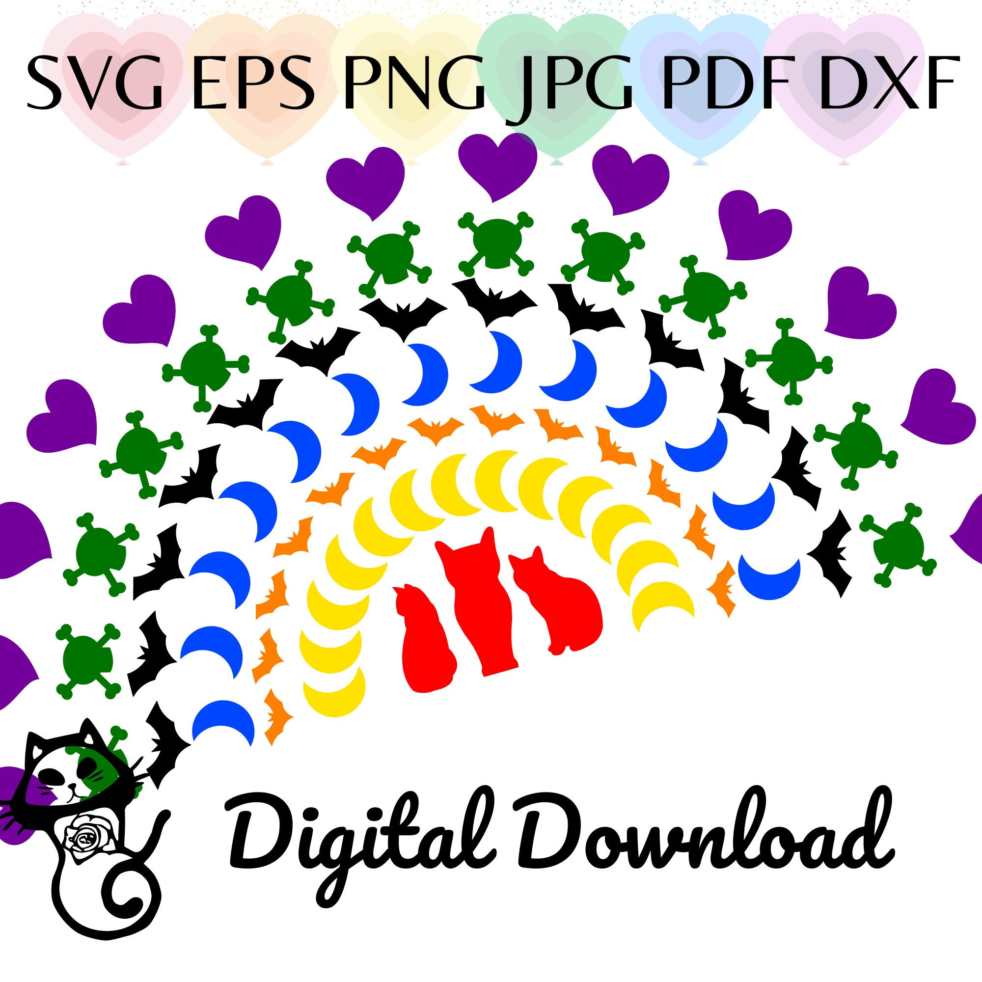 Goth Pride Rainbow Svg, Goth Rainbow SVG, Love Svg, Bats Svg, Cat SVG ...