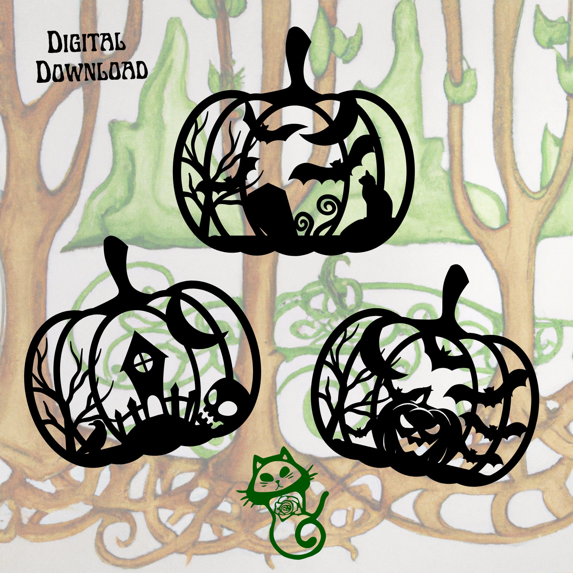 Creepy Halloween Svg Bundle, Spooky Pumpkins, Creepy Bats Svg, Spooky ...