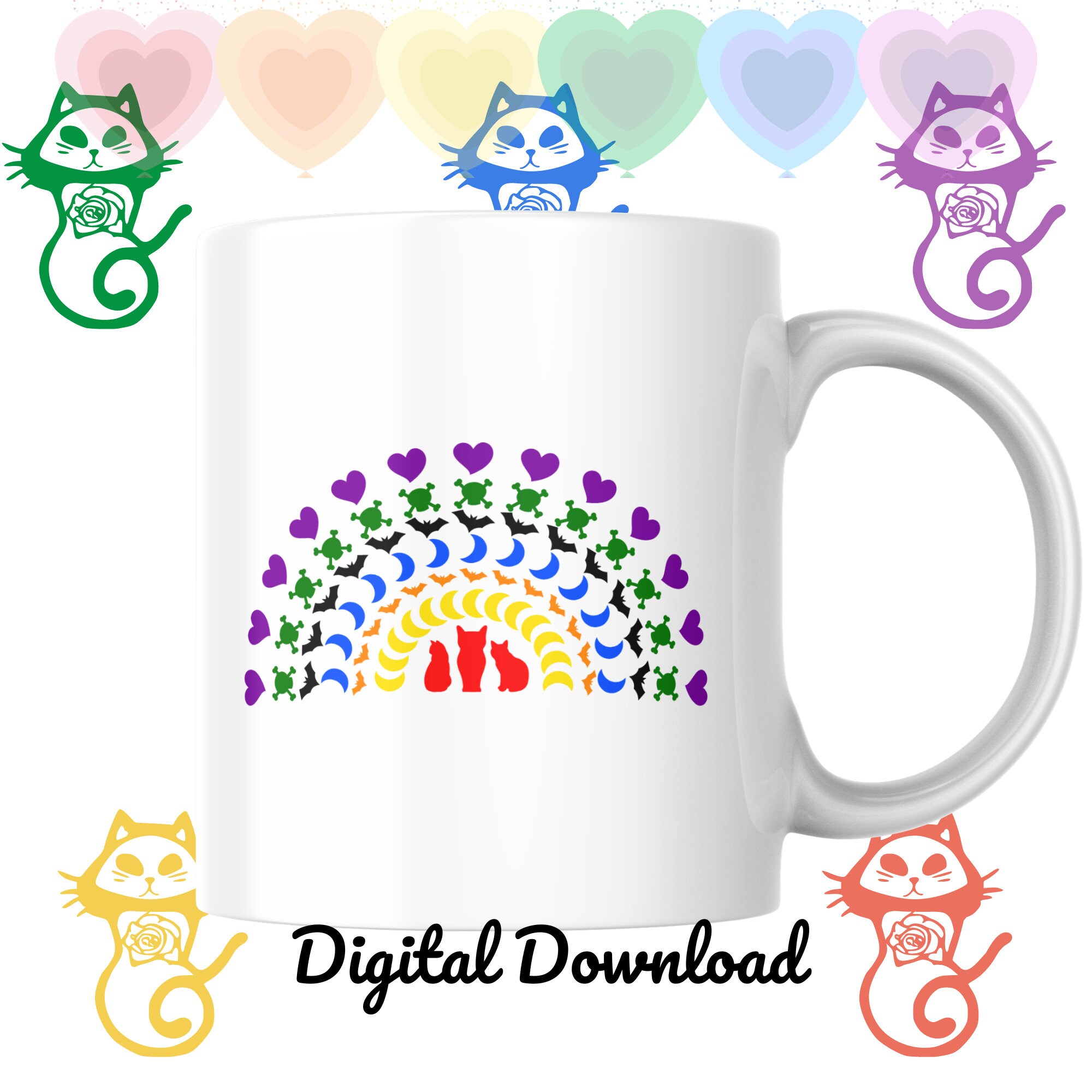 Goth Pride Rainbow Svg, Goth Rainbow SVG, Love Svg, Bats Svg, Cat SVG ...