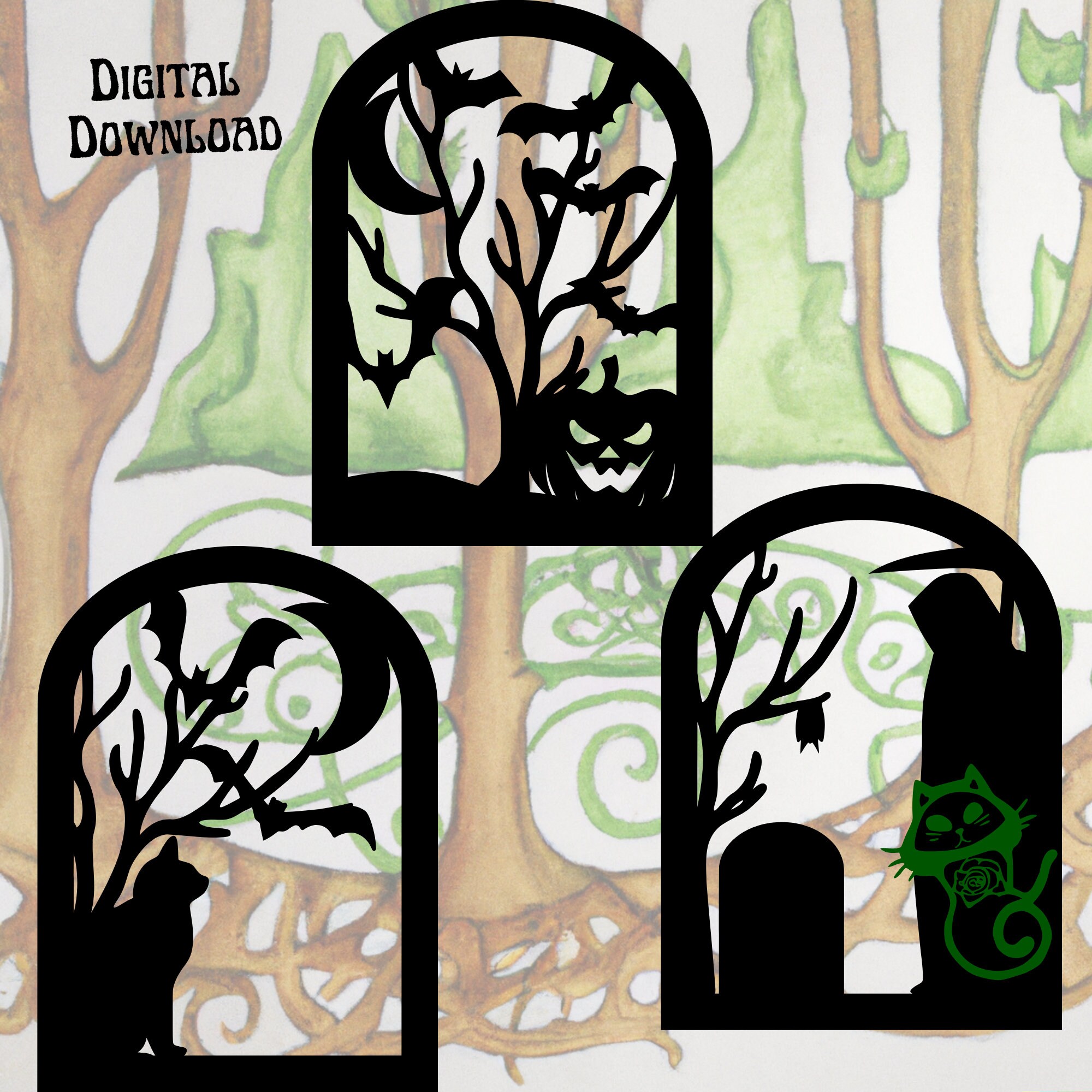 Creepy Halloween Svg Bundle, Spooky Cats, Crows, Creepy Skulls Svg ...