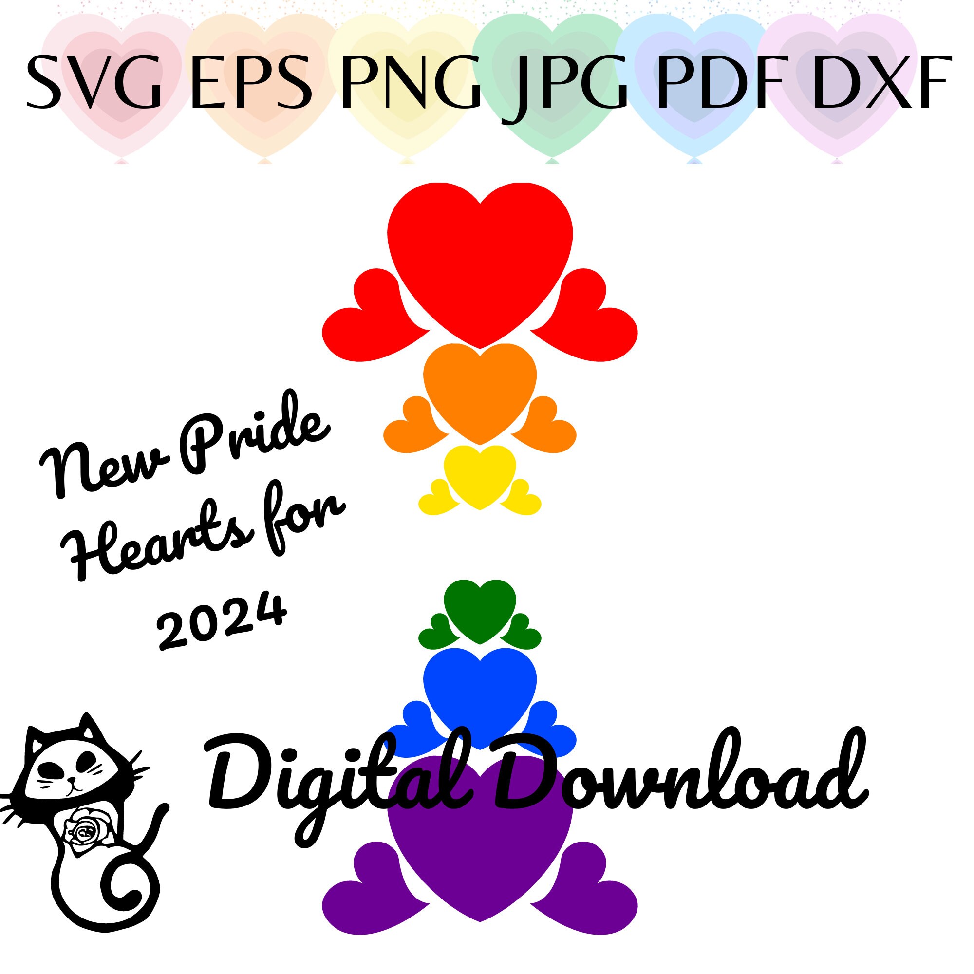 Pride Rainbow Svg, Rainbow SVG, Love Svg, Heart Svg, Pride Hearts Png ...