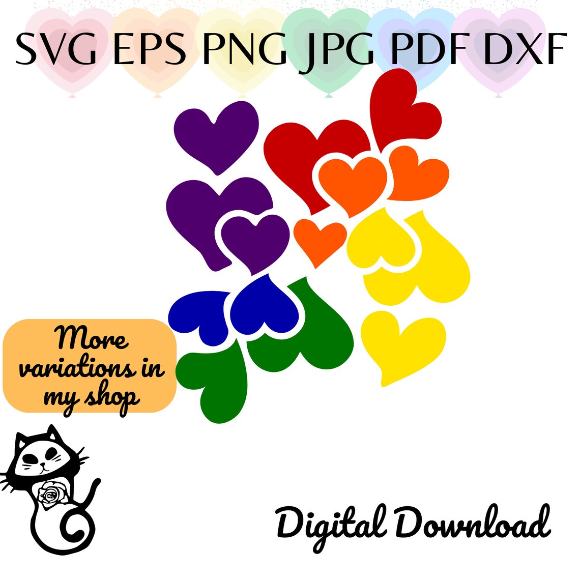 LGBTQ Rainbow Hearts Svg, Heart Svg, Pride Hearts Png, Love Rainbow Svg ...