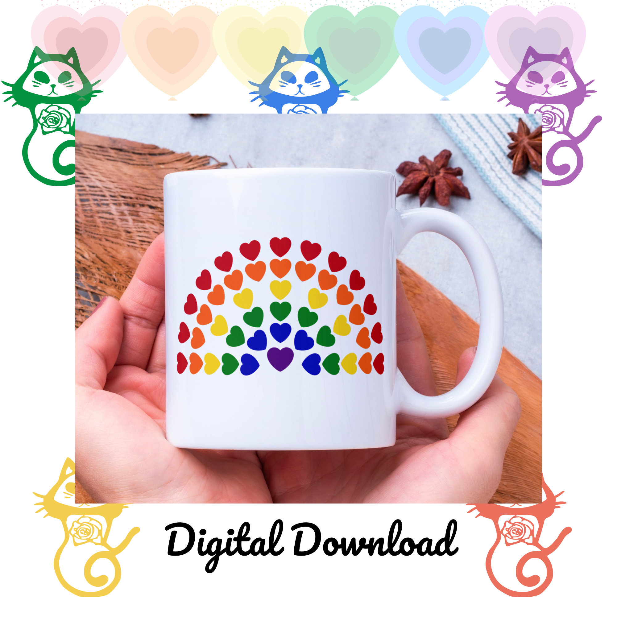 Pride Rainbow Svg, Big Rainbow SVG, Love Svg, Heart Svg, Pride Hearts ...