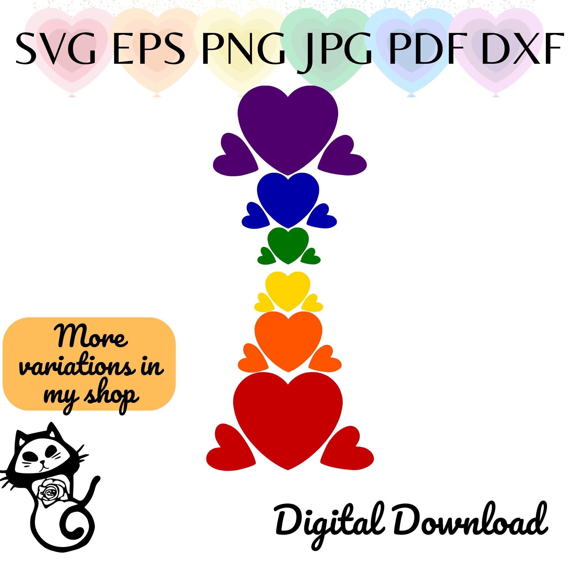 Pride Rainbow Svg, Rainbow SVG, Love Svg, Heart Svg, Pride Hearts Png ...