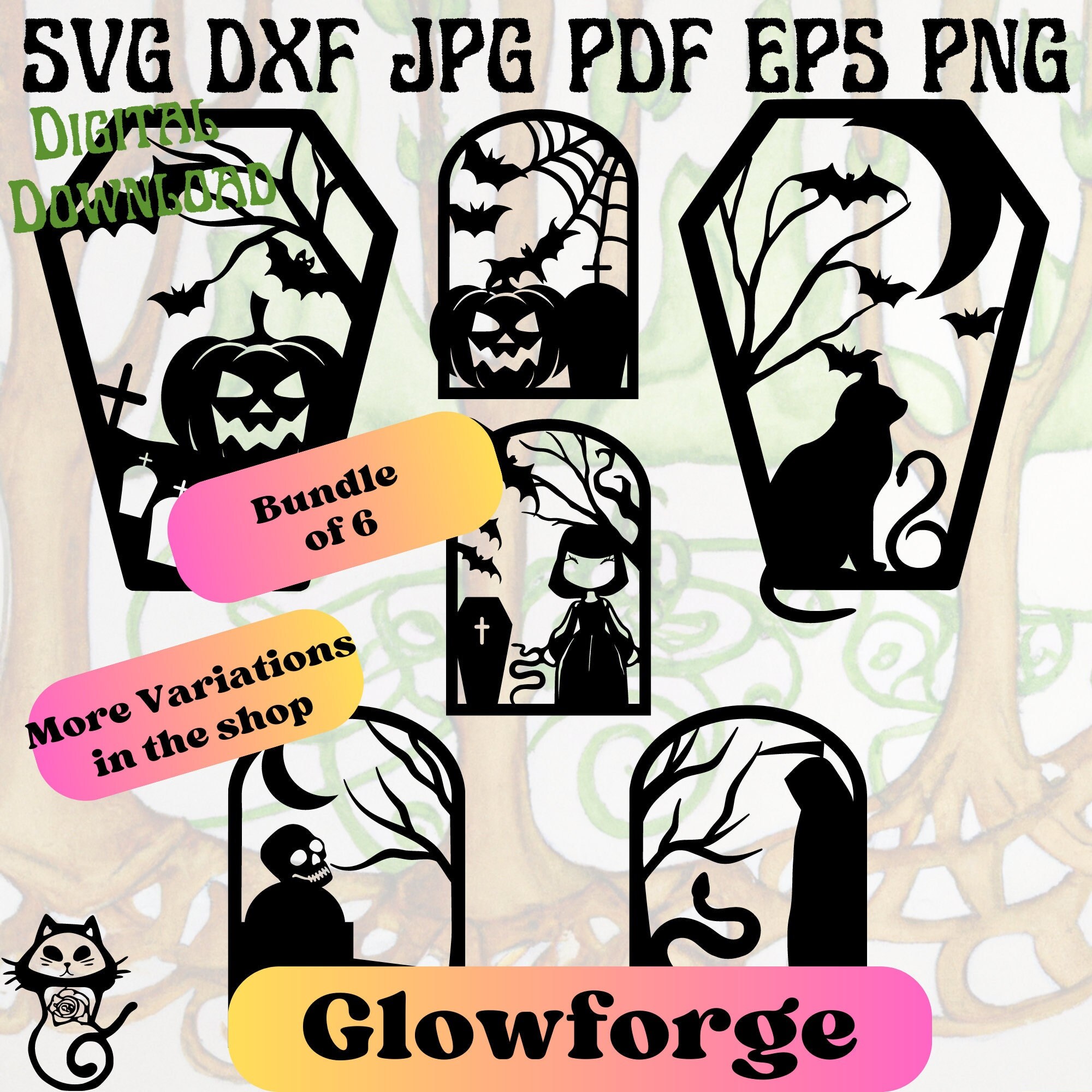 Halloween Coffins Svg Bundle, Pumpkin Coffin Svg, Black Cat Coffin, Spooky Coffin Svg, Laser Cut ...